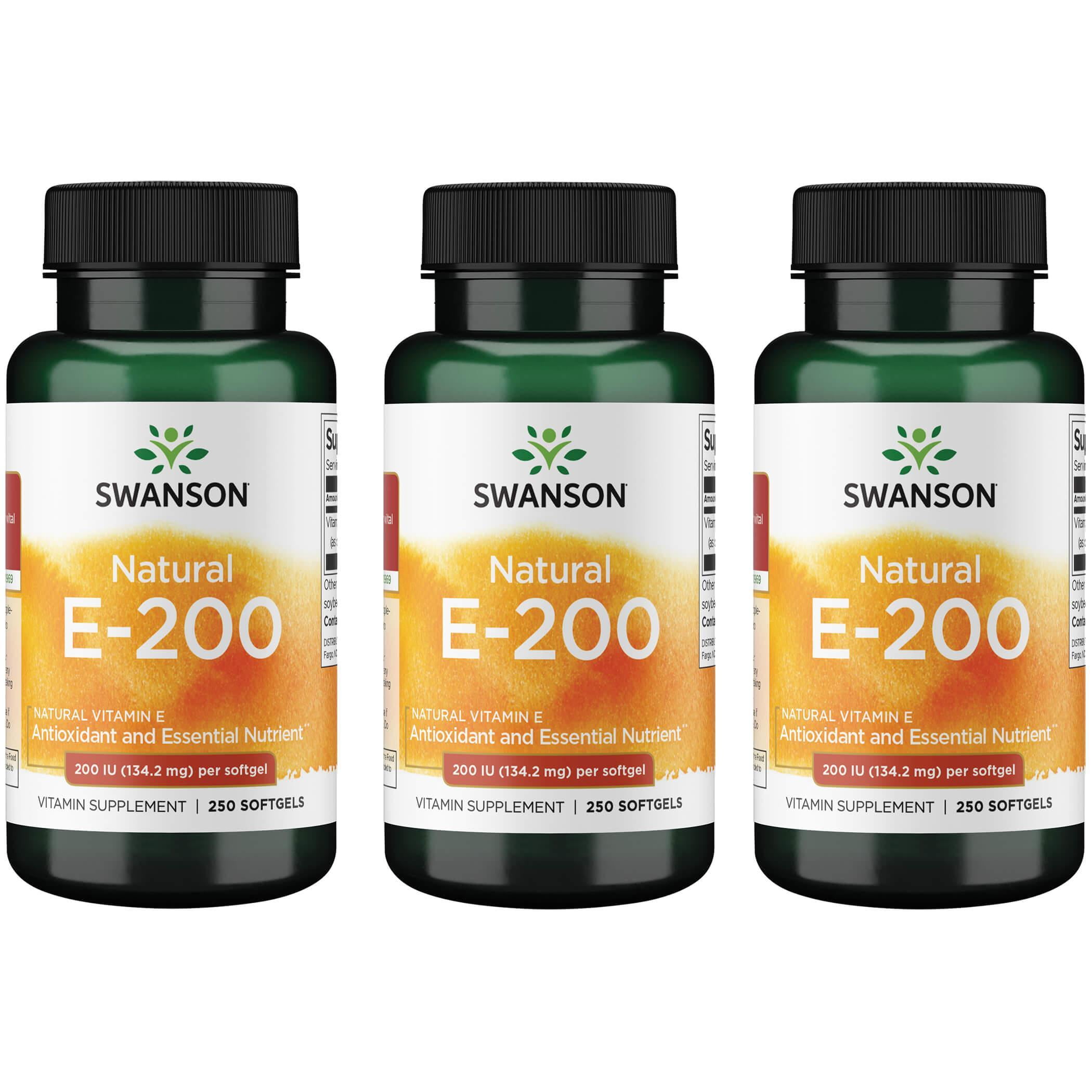 Swanson Natural Vitamin E-200 IU (134.2mg) 250 Softgels 3 Pack, Non-GMO, Heart & Cardiovascular ...