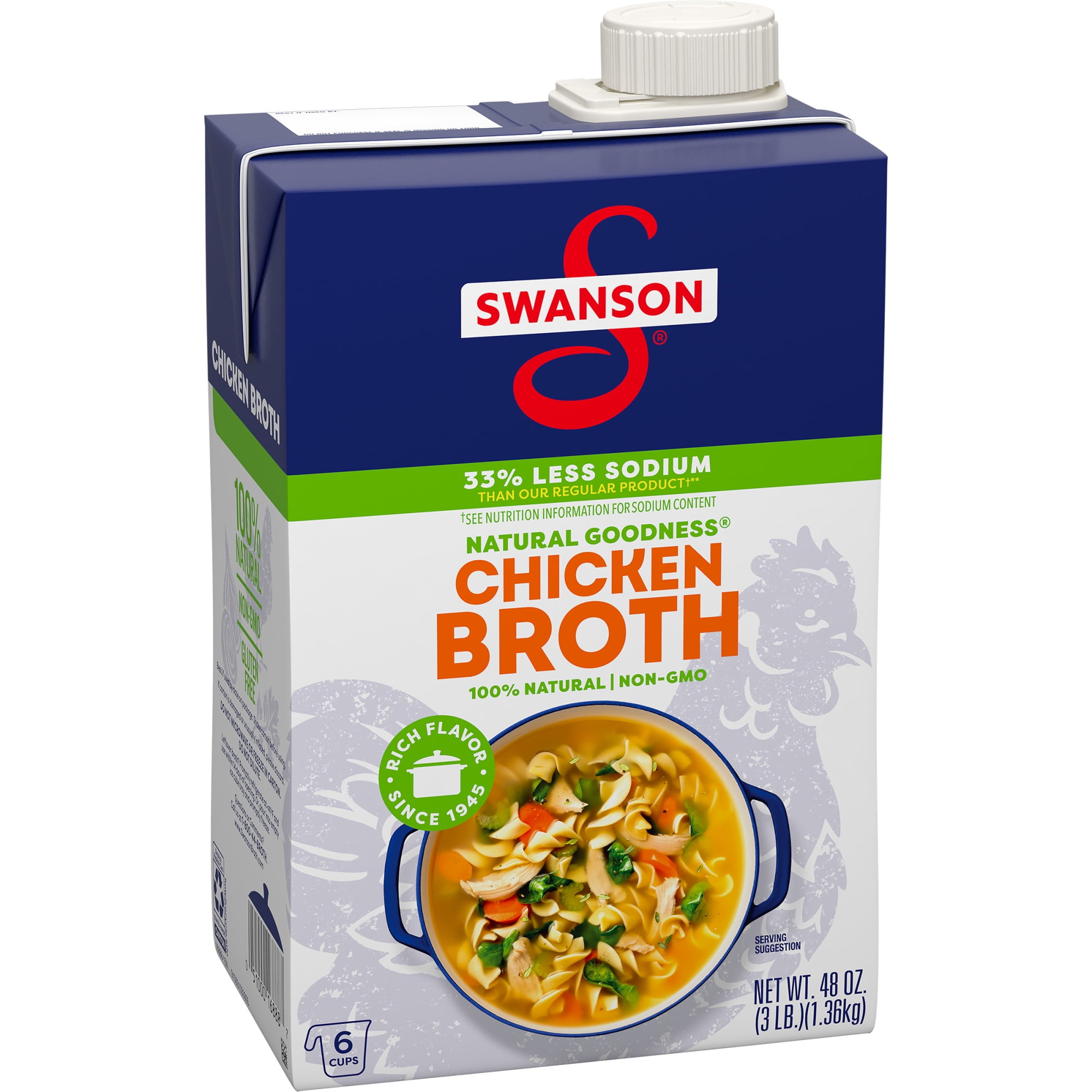 (4 pack) Swanson Natural Goodness 33% Less Sodium Chicken Broth, 48 oz ...