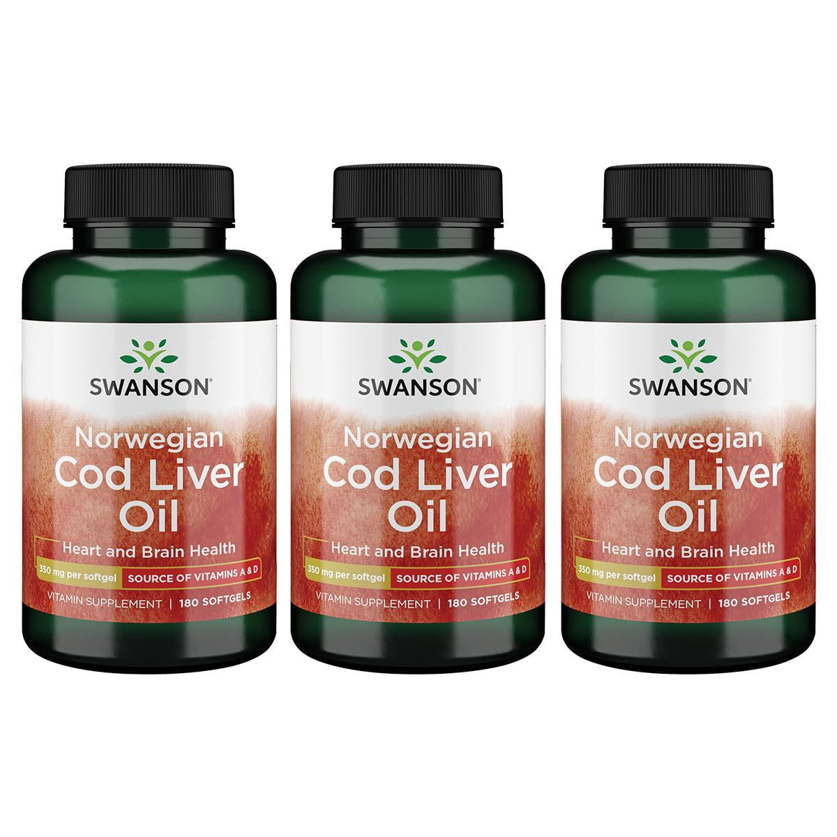 Swanson Norwegian Cod Liver Oil 350 mg 180 Sgels 3 Pack - Walmart.com