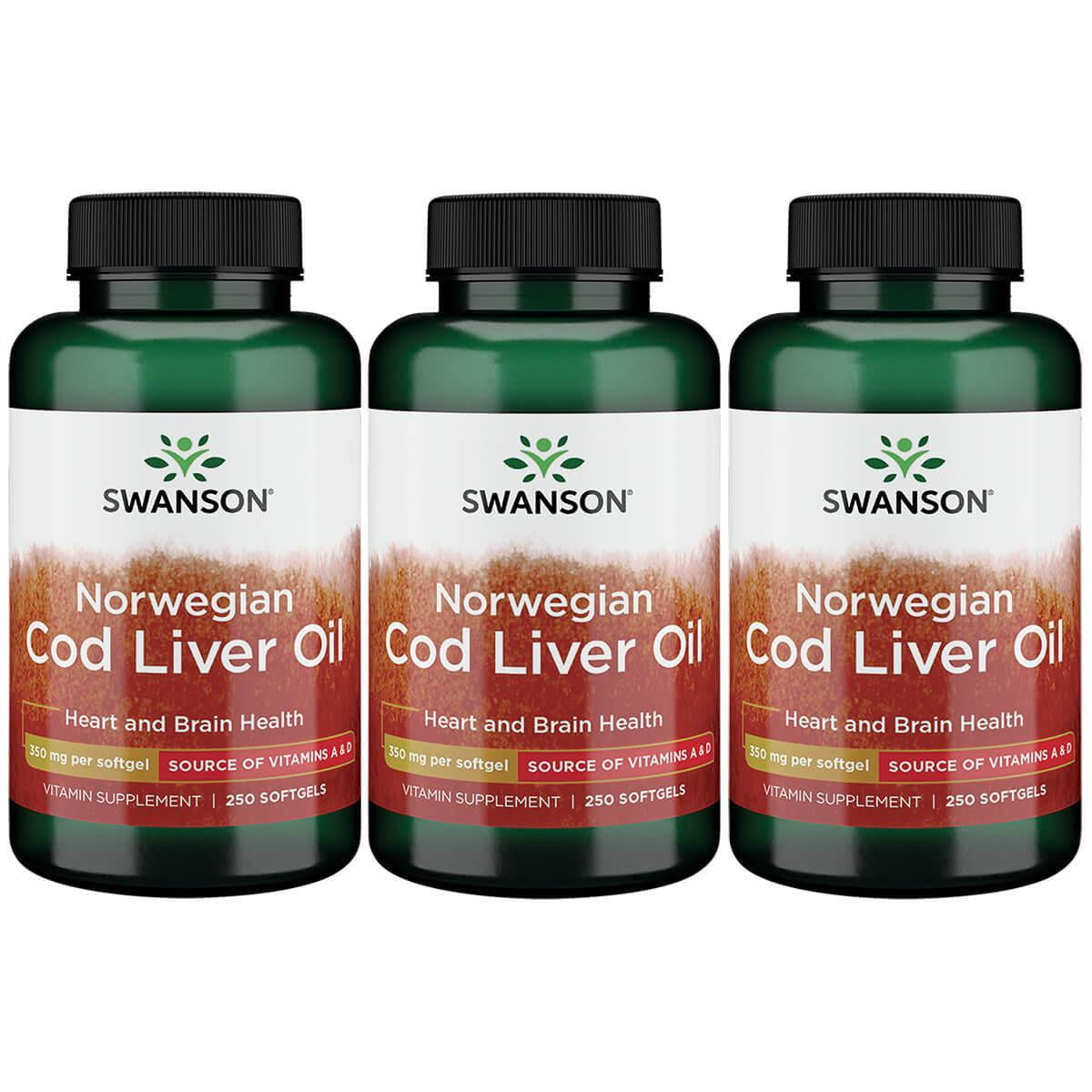 Swanson Wild-Caught Norwegian Cod Liver Oil Supplement, 350 mg, 250 ...