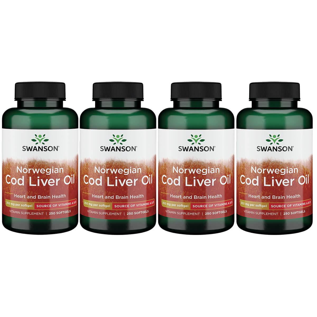 Swanson Norwegian Cod Liver Oil 350 mg 250 Sgels 4 Pack - Walmart.com