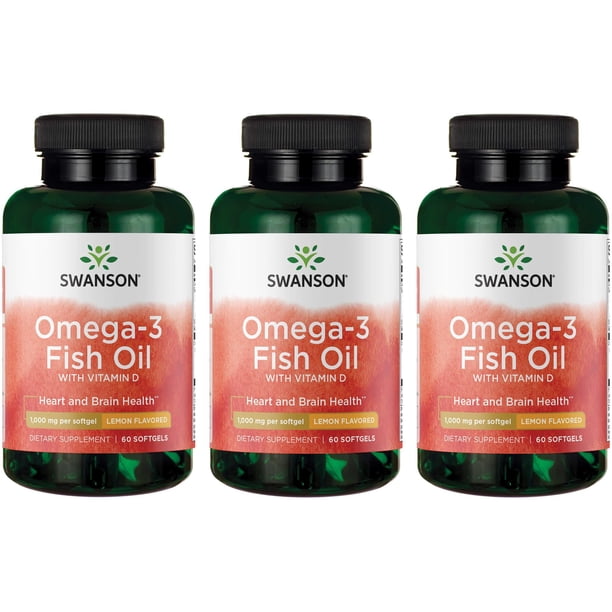 Swanson Omega-3 Fish Oil Softgels with Vitamin D - Lemon Flavored 3 ...