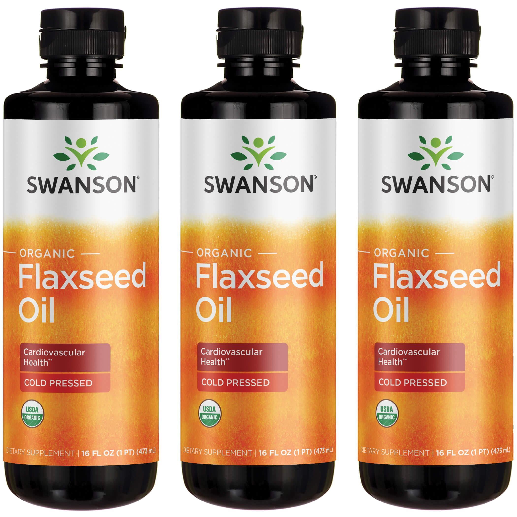 Swanson Organic Flaxseed Oil - Cold Pressed 14 g 16 fl oz Liq 3 Pack ...