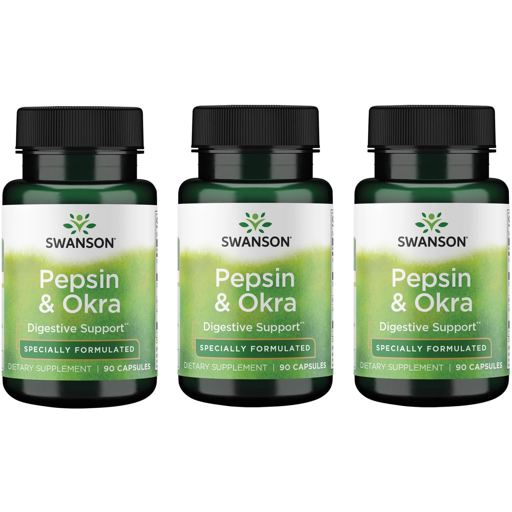 Swanson Pepsin & Okra Digestive Enzyme Fiber Capsules, 90 Count, 3 Pack ...