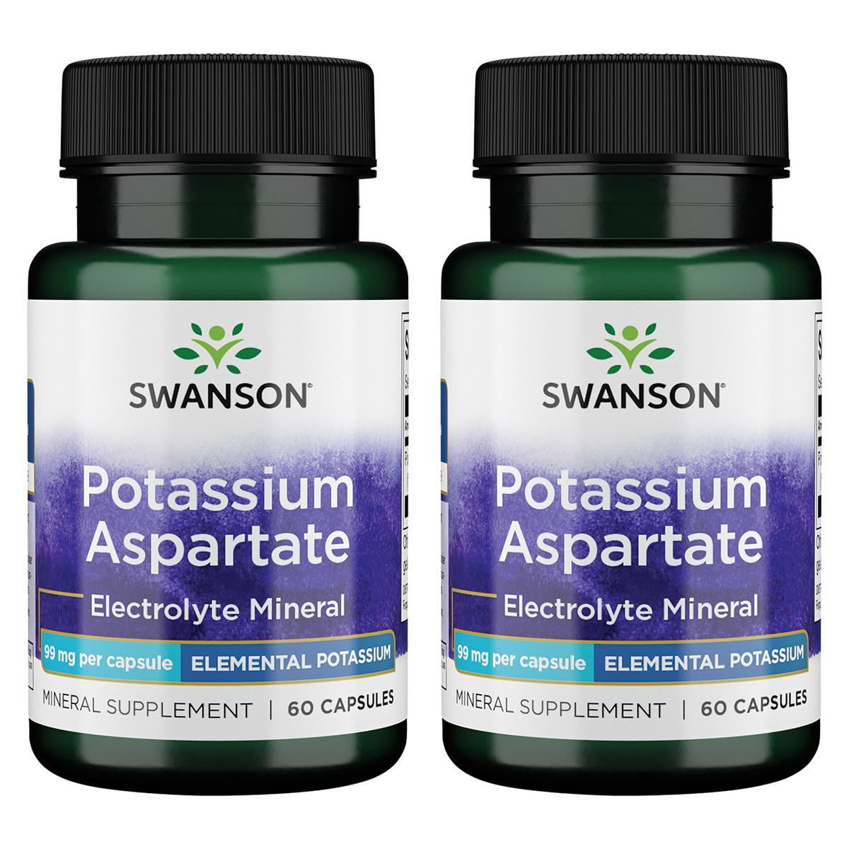 Swanson Potassium Aspartate - Elemental Potassium 99 mg 60 Caps 2 Pack ...