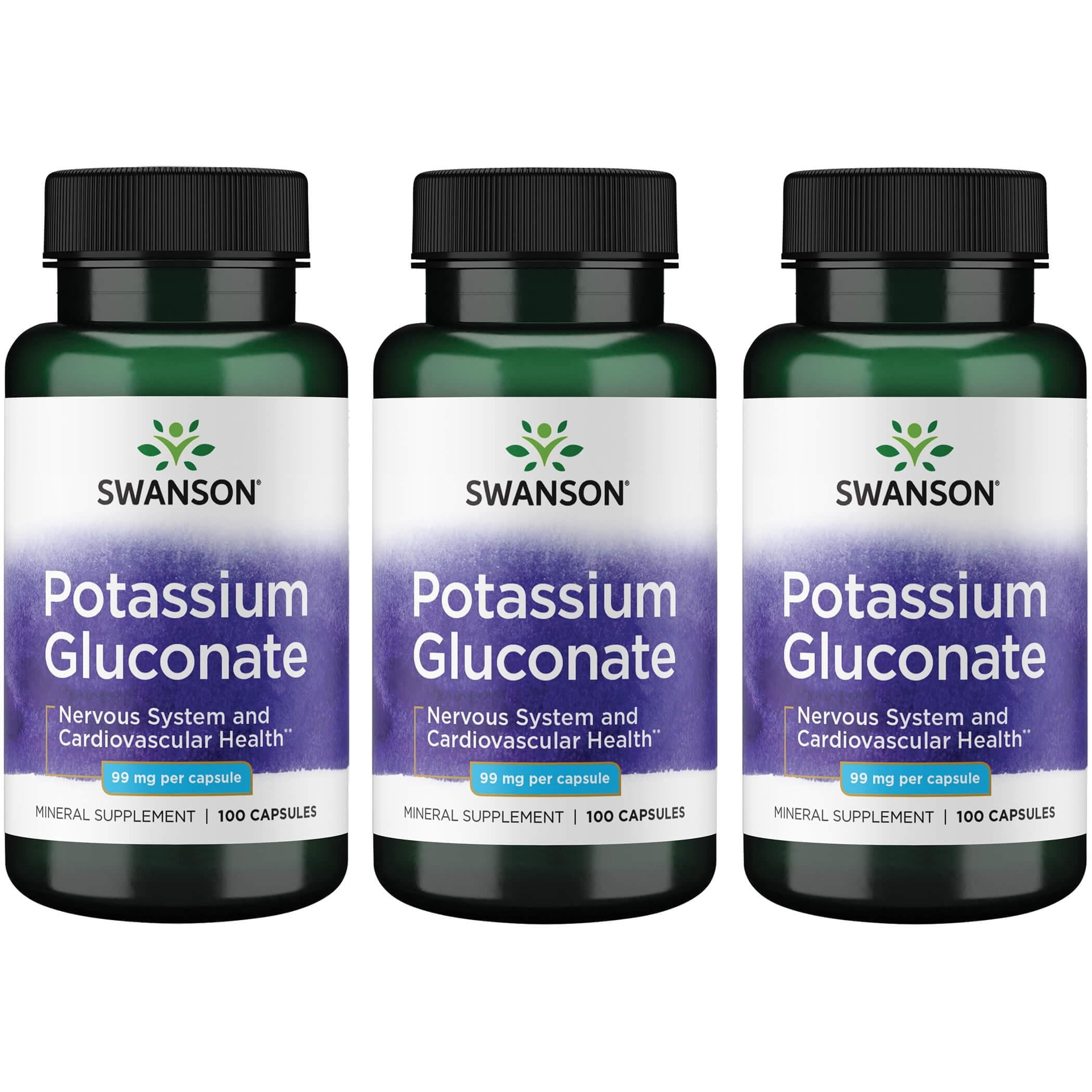 Swanson Potassium Gluconate 99 mg 100 Caps 3 Pack - Walmart.com