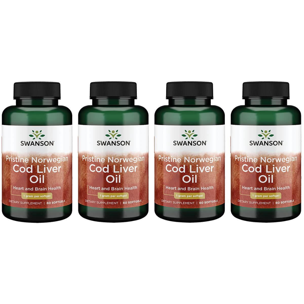 Swanson Pristine Norwegian Cod Liver Oil 1 g 60 Sgels 4 Pack - Walmart.com