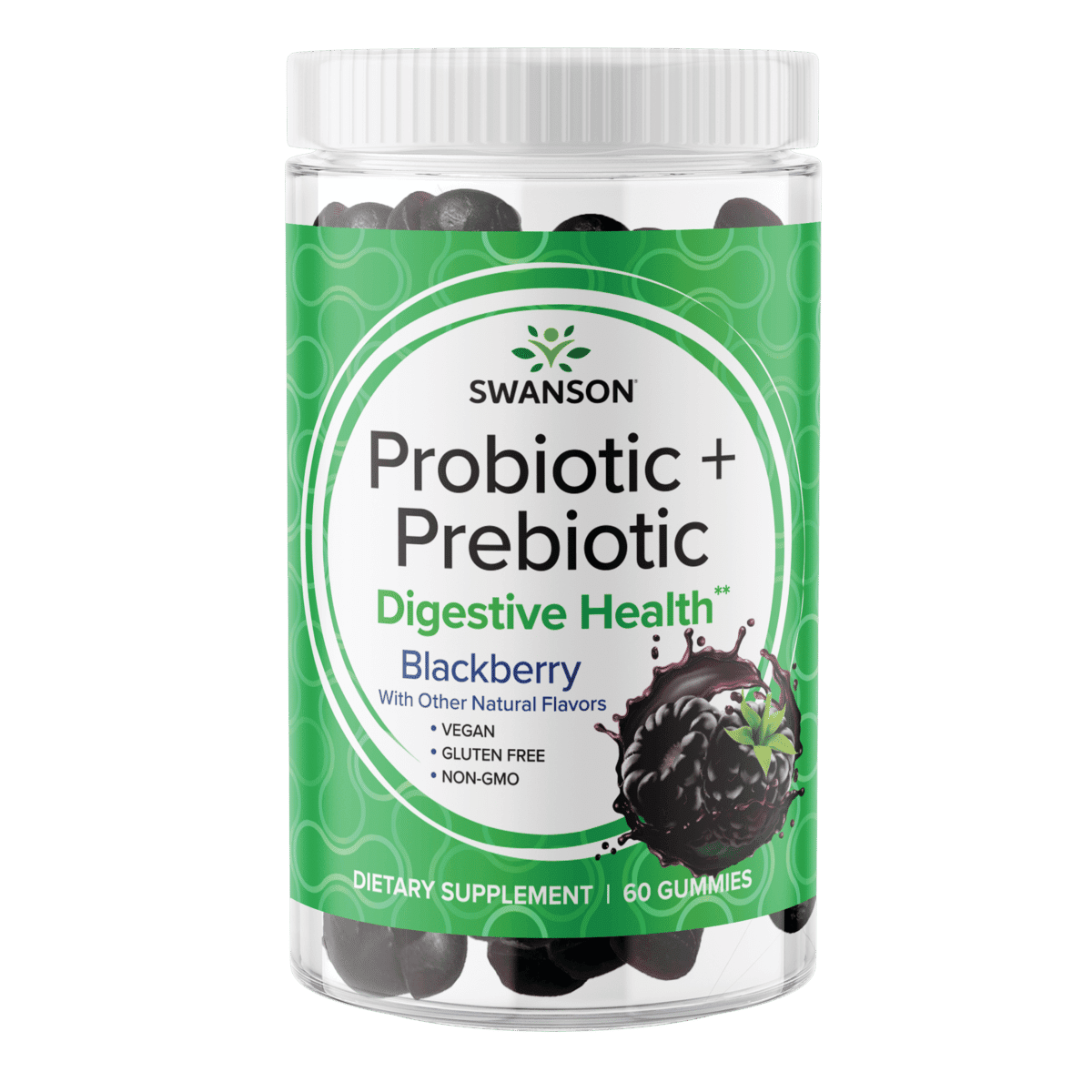 Swanson Probiotic + Prebiotic Gummies - Blackberry 1.5 Billion Cfu 60 ...