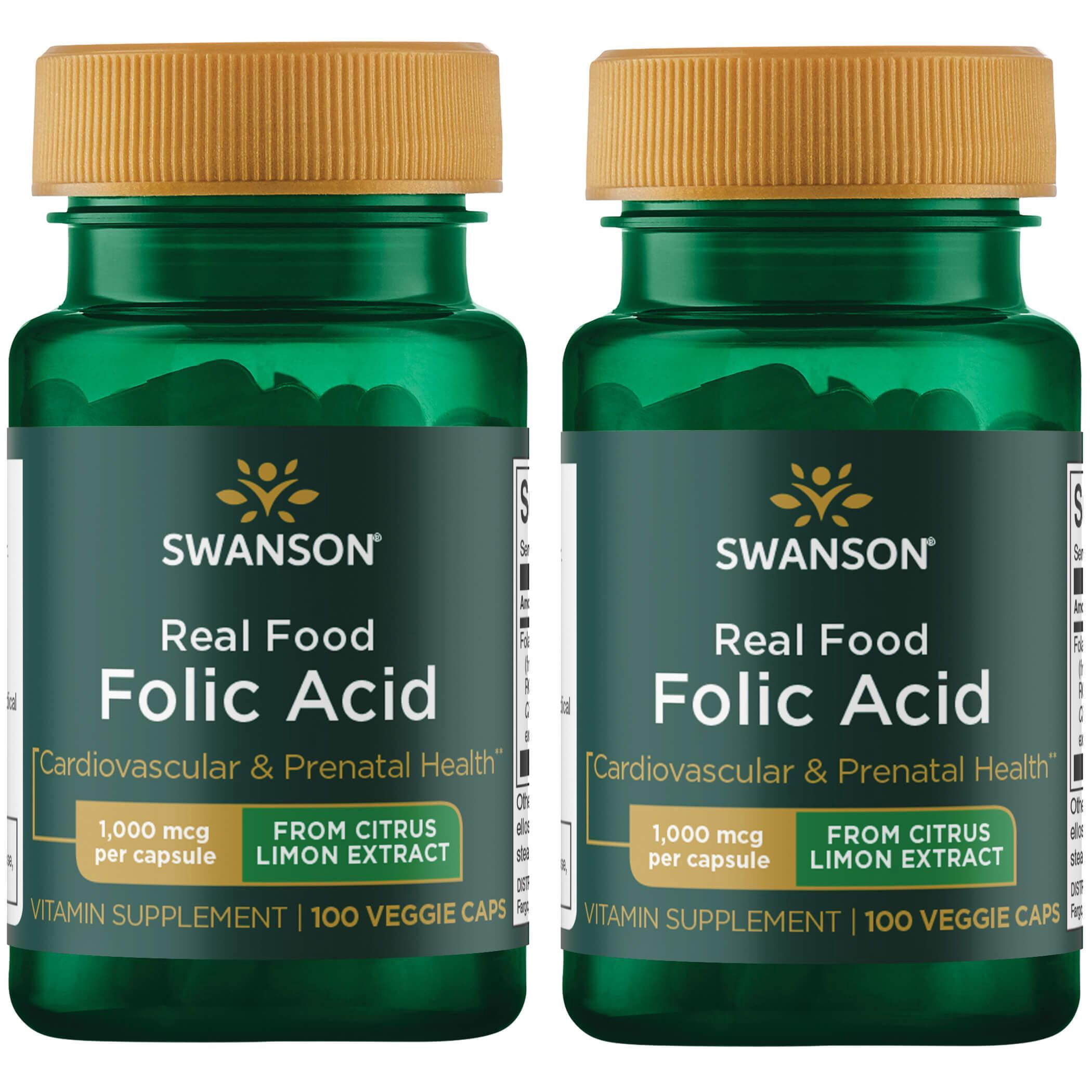 Swanson Real Food Folic Acid Pure Supplement Capsules for Health, 1,000 ...