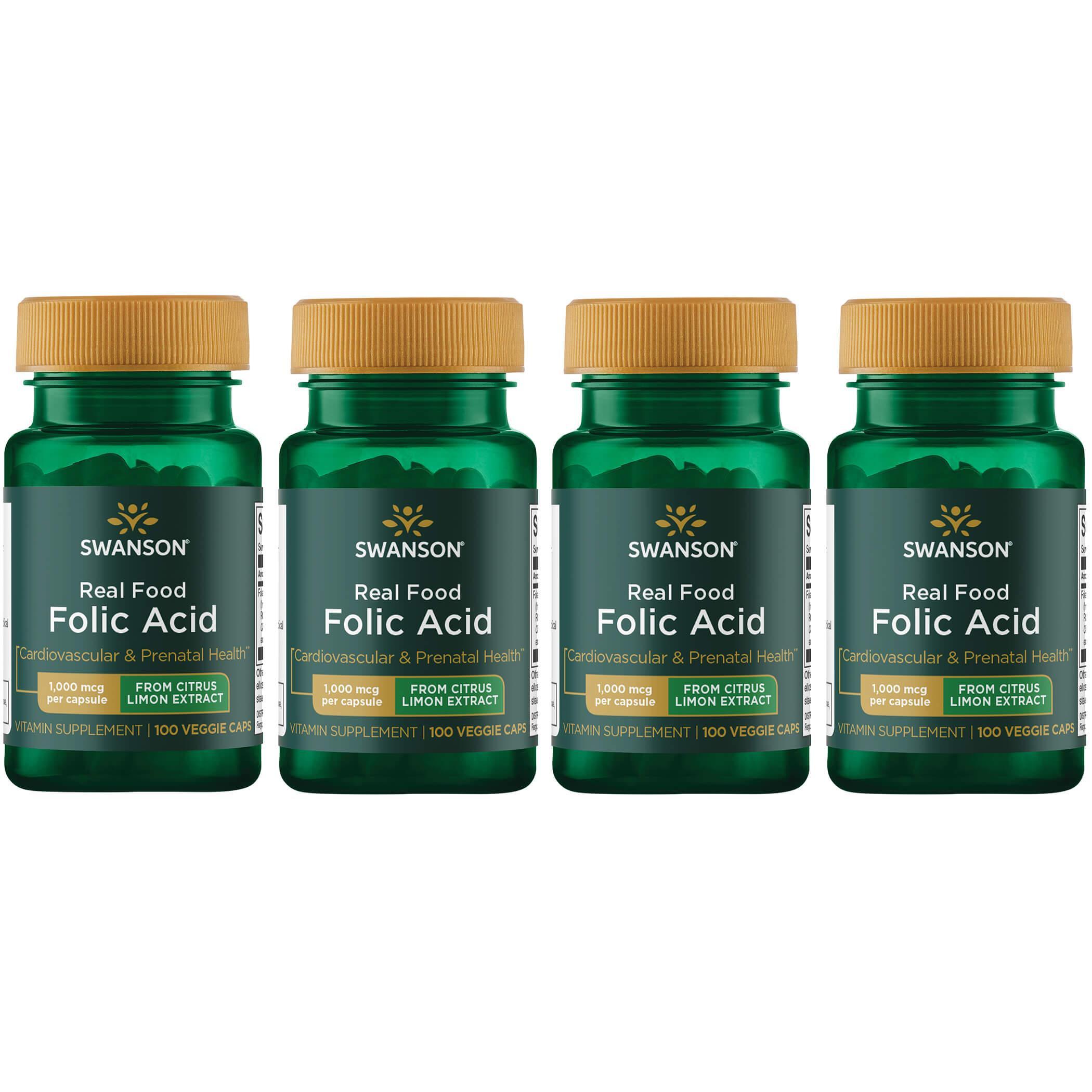 Swanson Real Food Folic Acid Supplement, 1,000 mcg, 100 Veg Caps for ...