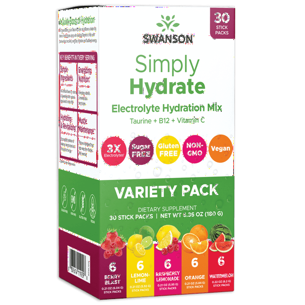 Swanson Simply Hydrate Electrolyte Hydration Mix - Variety Pack 30 Pkts - Walmart Business Supplies