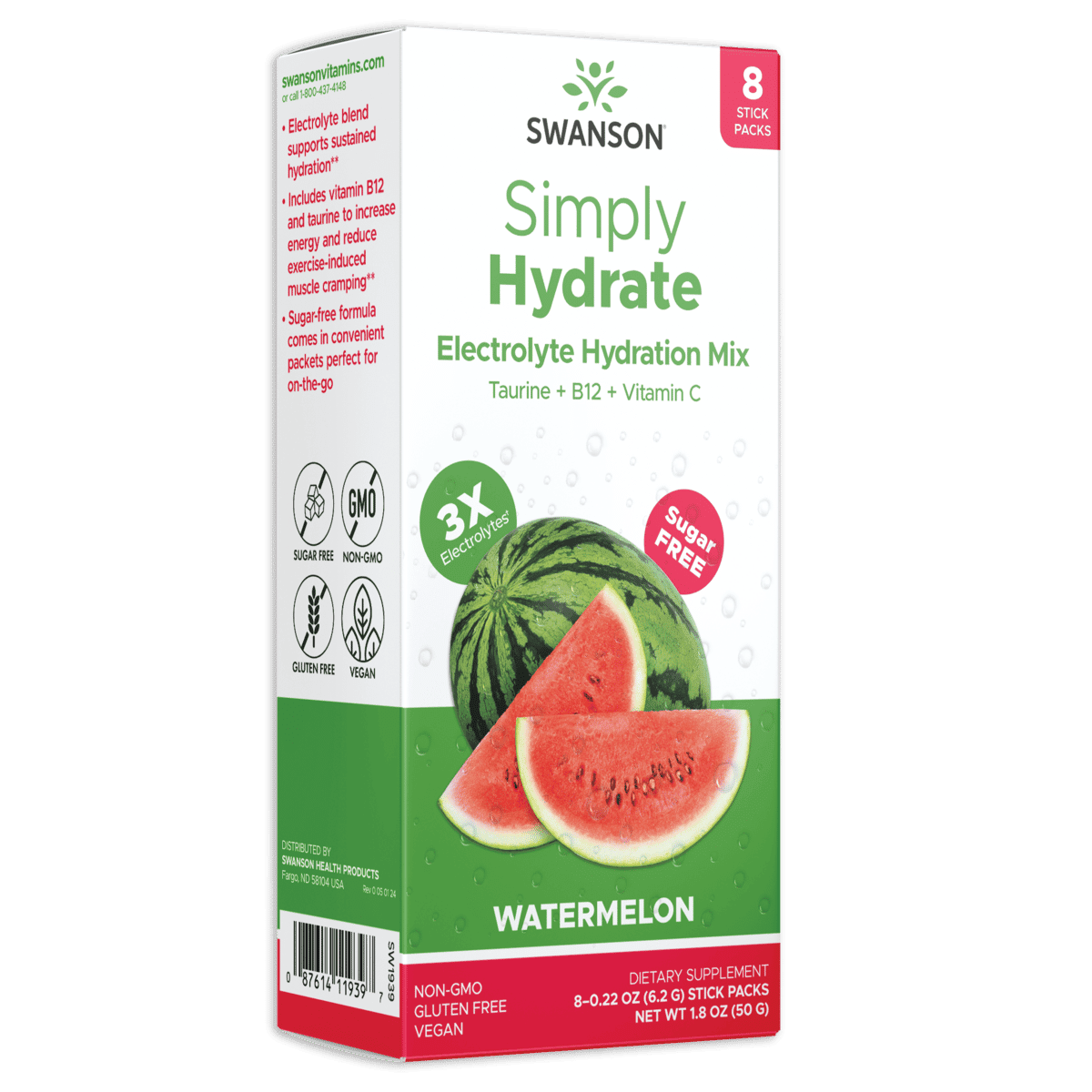 Swanson Simply Hydrate Electrolyte Hydration Mix - Watermelon 8 Pkts ...