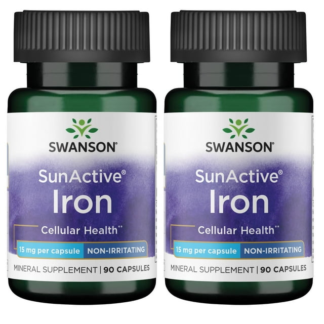 Swanson Sunactive Iron - Non-Irritating 15 mg 90 Caps 2 Pack - Walmart.com
