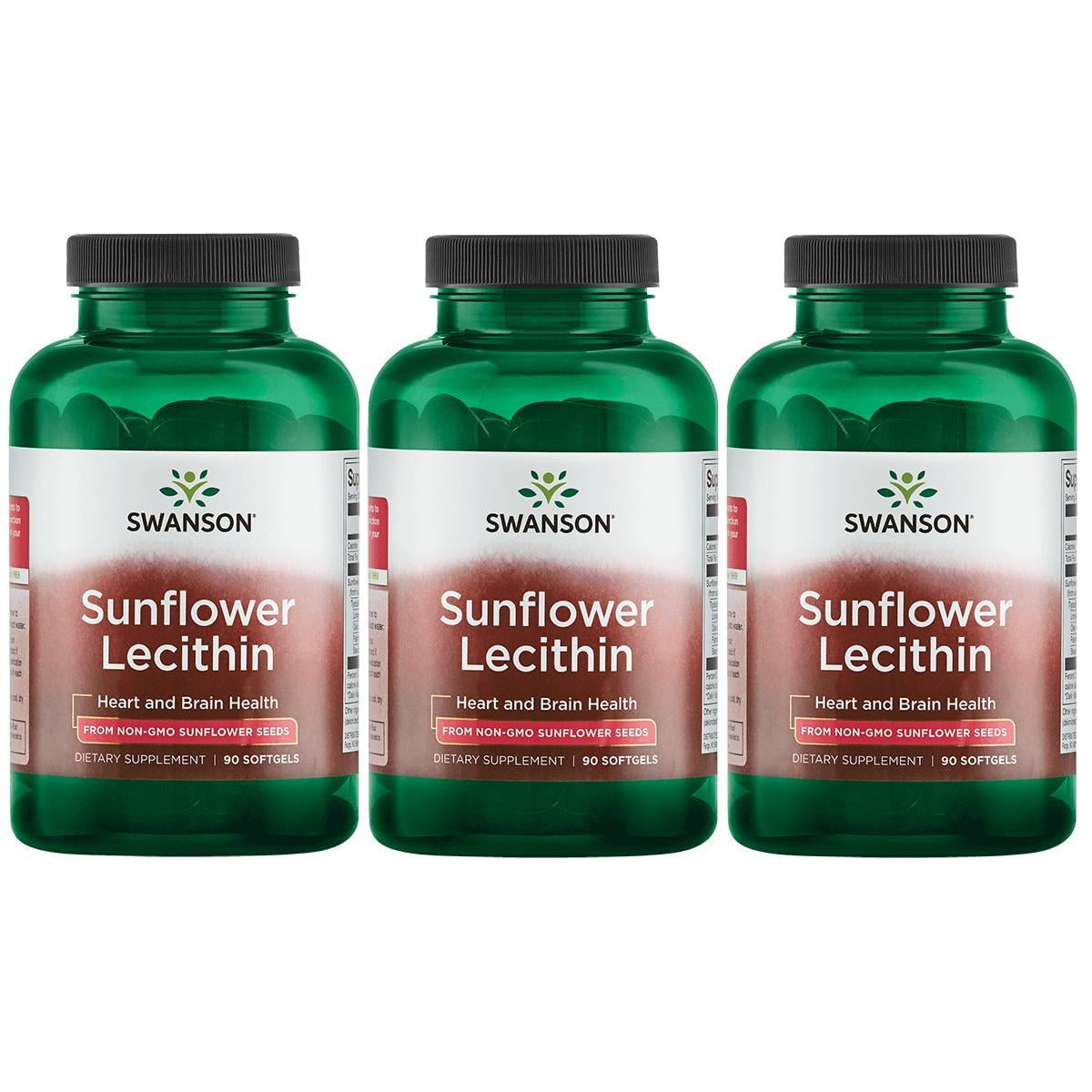 Swanson Sunflower Lecithin Supplement, Non-GMO, 1,200 mg, 90 Sgels, 3 ...