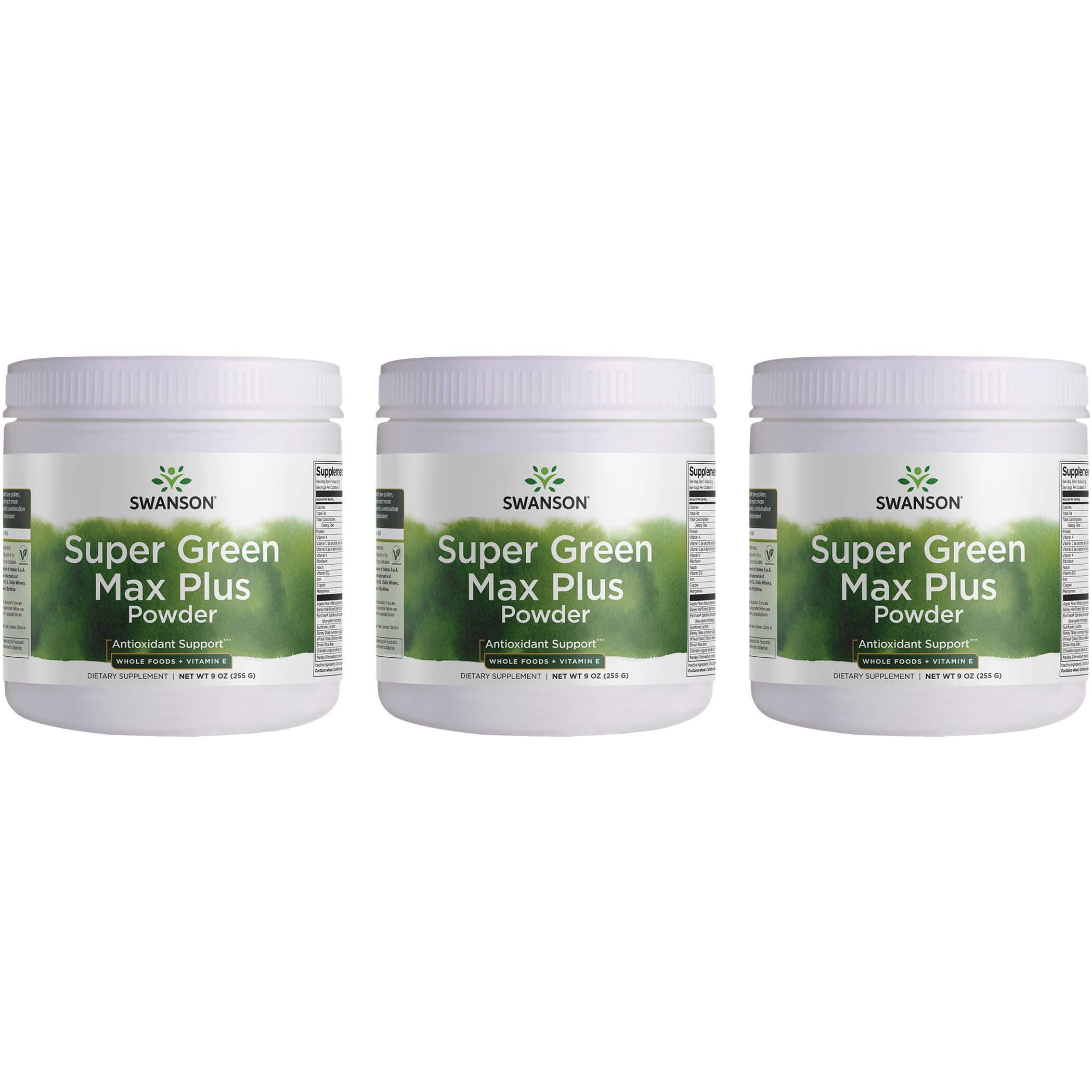 Swanson Super Green Max Plus Powder - Whole Foods + Vitamin E 9 oz Pwdr ...