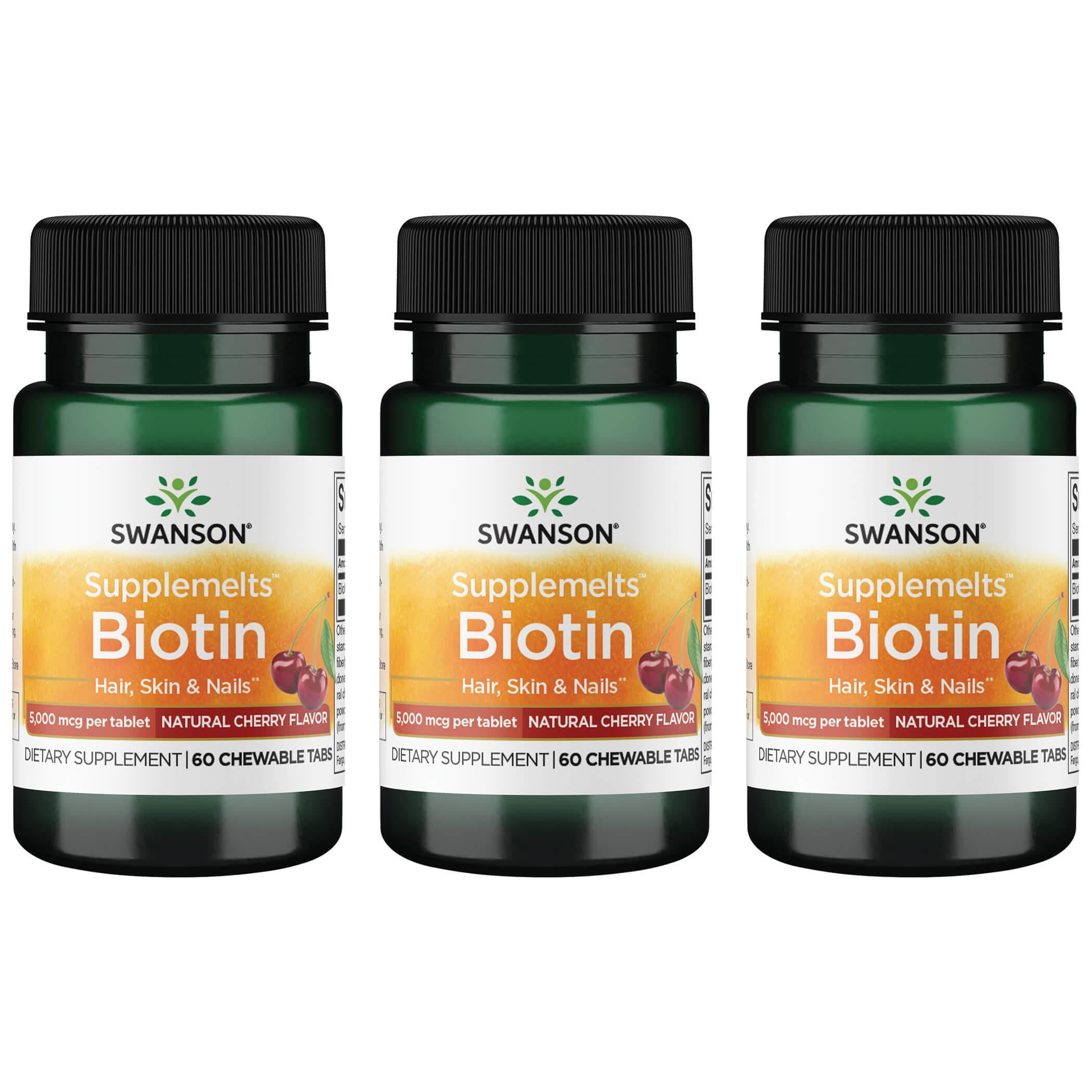 Swanson Supplemelts Biotin - Natural Cherry Flavor 5,000 mcg 60 Chwbls ...