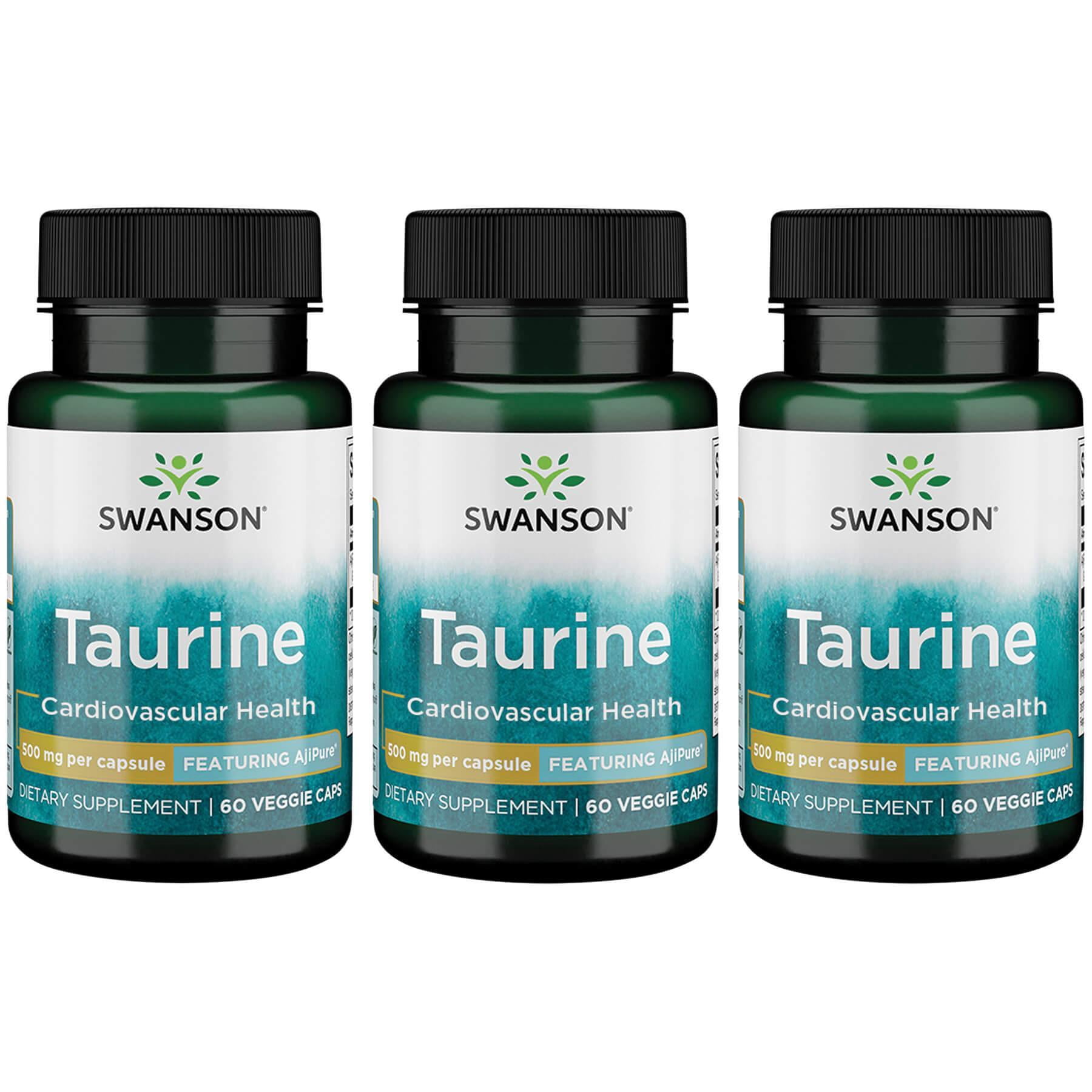 Swanson AjiPure Taurine Supplement - 500 mg, 60 Veg Caps, 3 Pack for ...