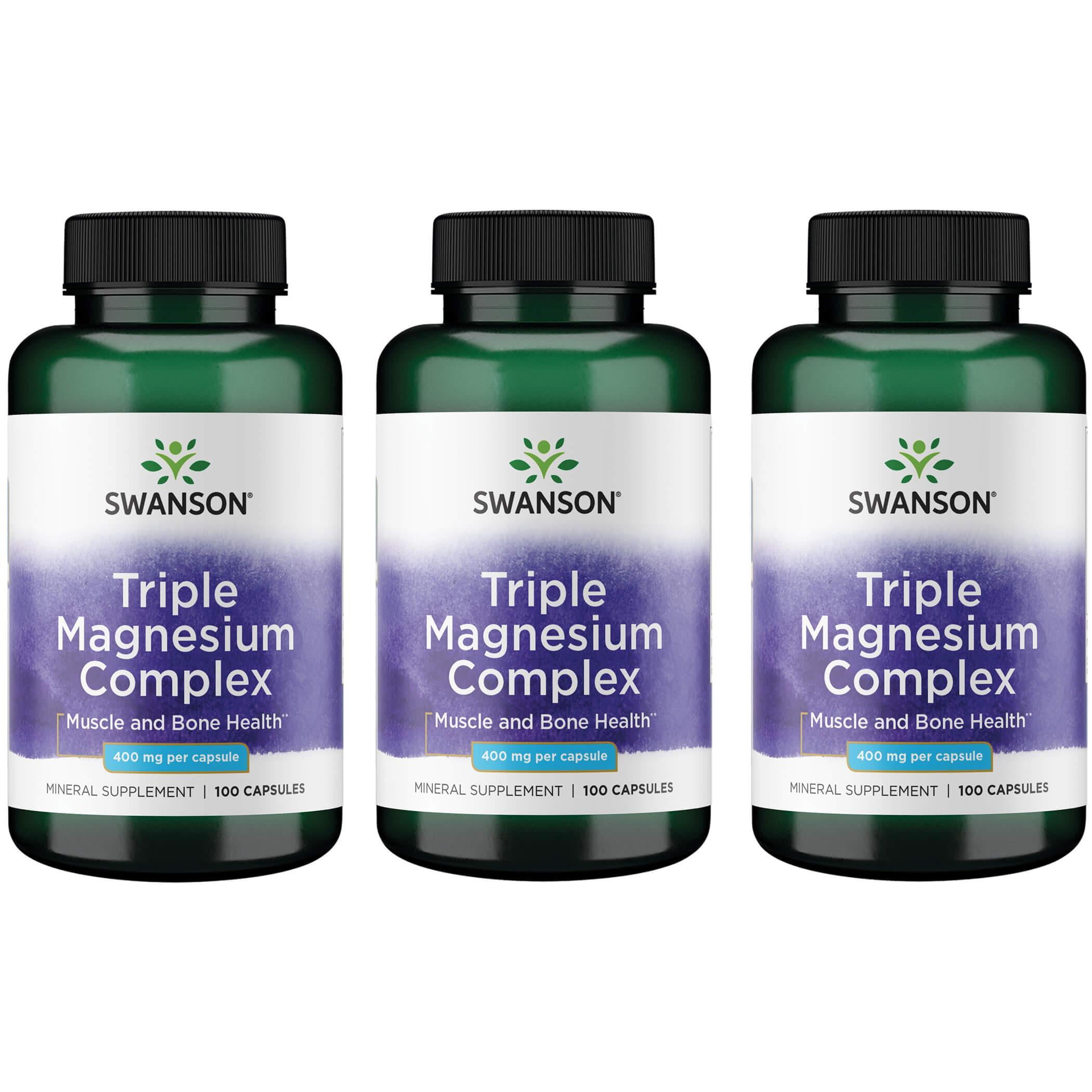 Swanson Triple Magnesium Complex, 400 mg, 100 Caps, 3 Pack, Non-GMO ...