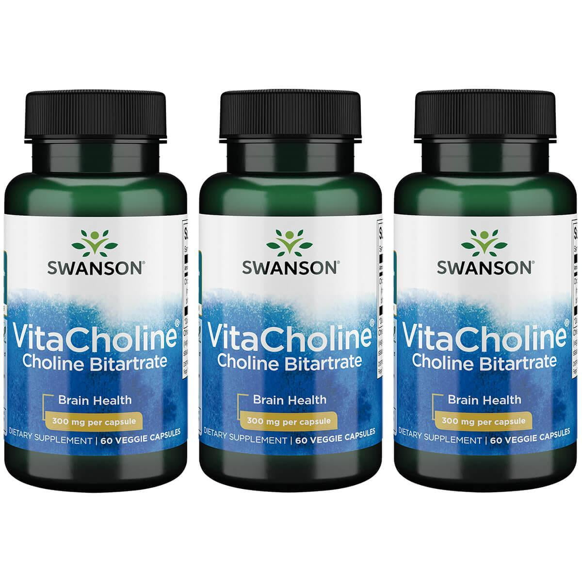 Swanson Vitacholine Choline Bitartrate 300 mg 60 Vegan Caps 3 Pack ...