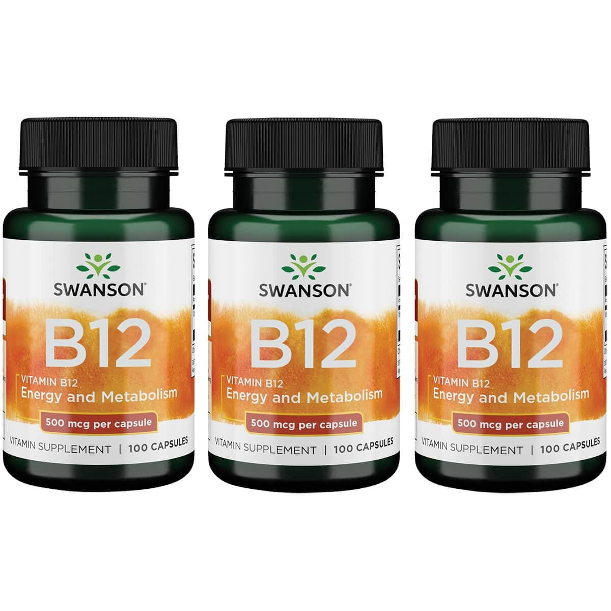 Swanson Vitamin B12 Cyanocobalamin 500 mcg 100 Caps 3 Pack - Walmart.com