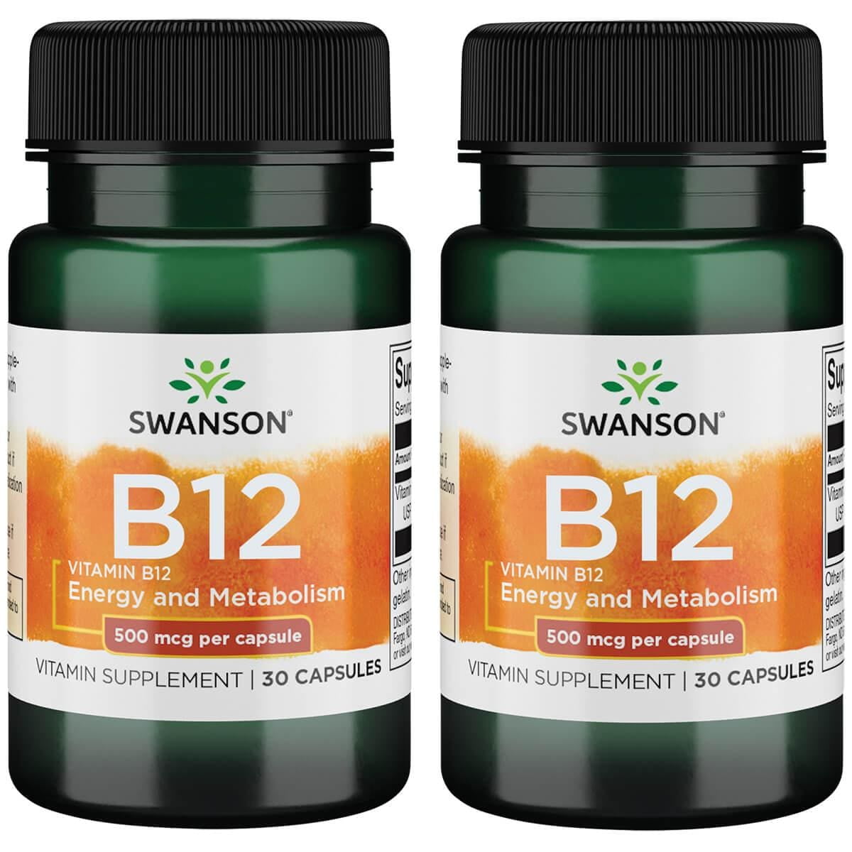 Swanson Vitamin B12 Cyanocobalamin 500 mcg 30 Caps 2 Pack - Walmart.com