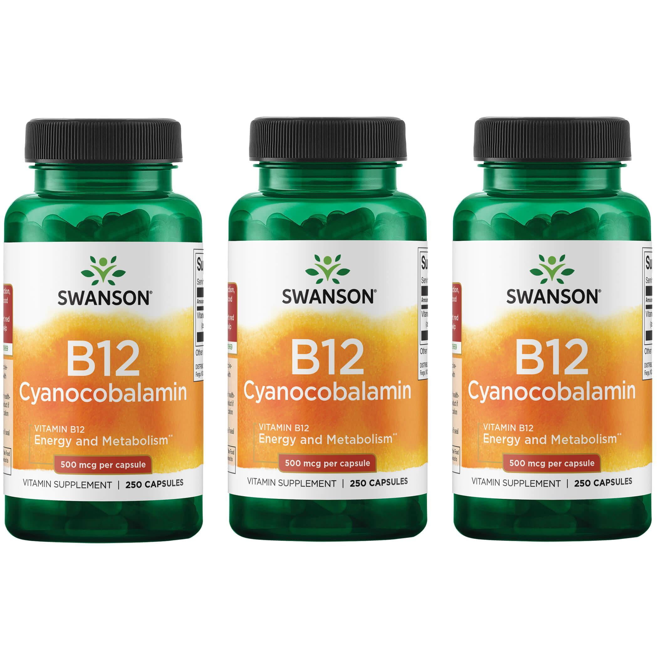 Swanson Vitamin B12 Cyanocobalamin Supplement, Supports Energy Production & Metabolic Health ...