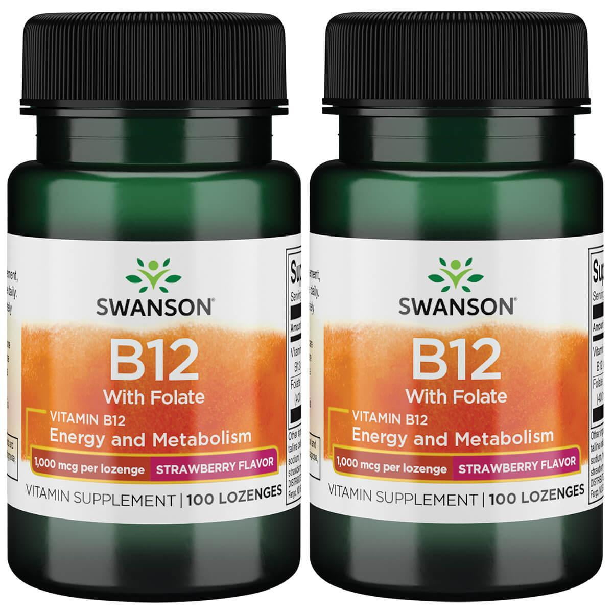 Swanson Vitamin B12 with Folate - Strawberry Flavor 1,000 mcg 100 Loz 2 ...