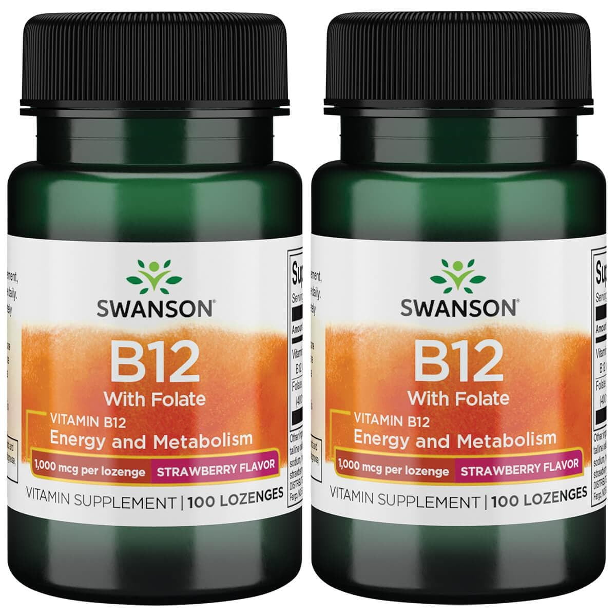 Swanson Vitamin B12 with Folate - Strawberry Flavor 1,000 mcg 100 Loz 2 ...