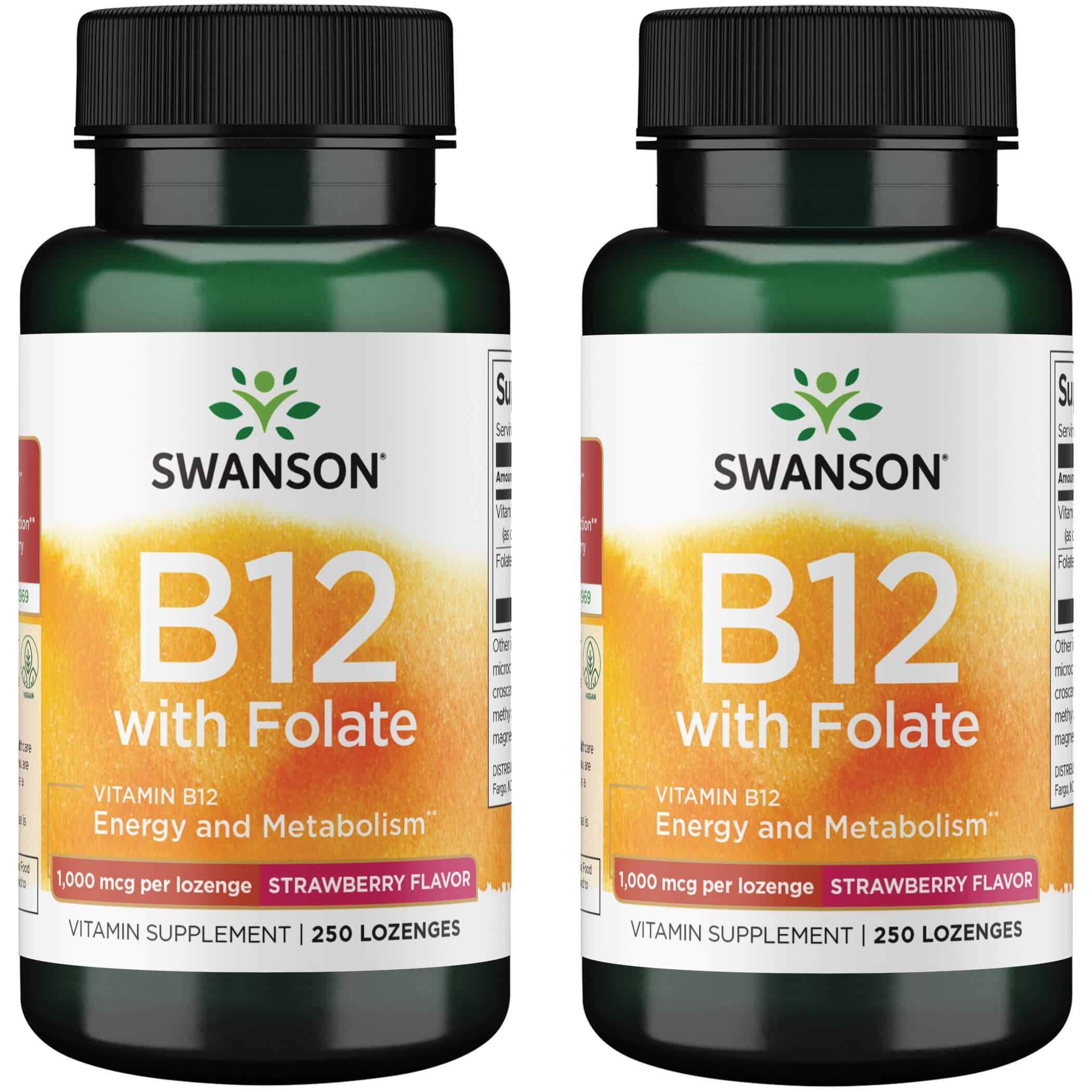Swanson Vitamin B12 with Folate - Strawberry Flavor 1,000 mcg 250 Loz 2 ...