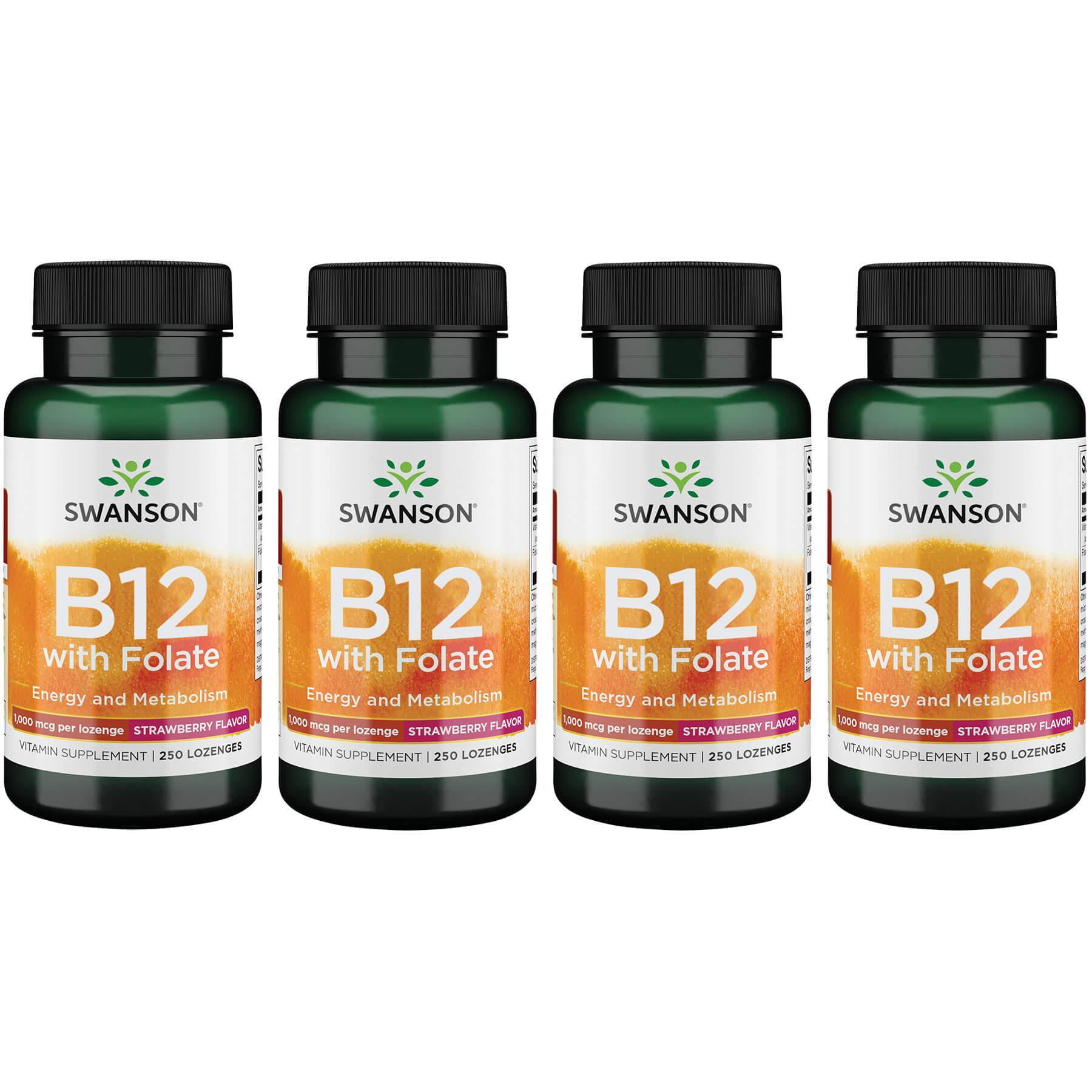 Swanson Vitamin B12 with Folate - Strawberry Flavor 1,000 mcg 250 Loz 4 ...