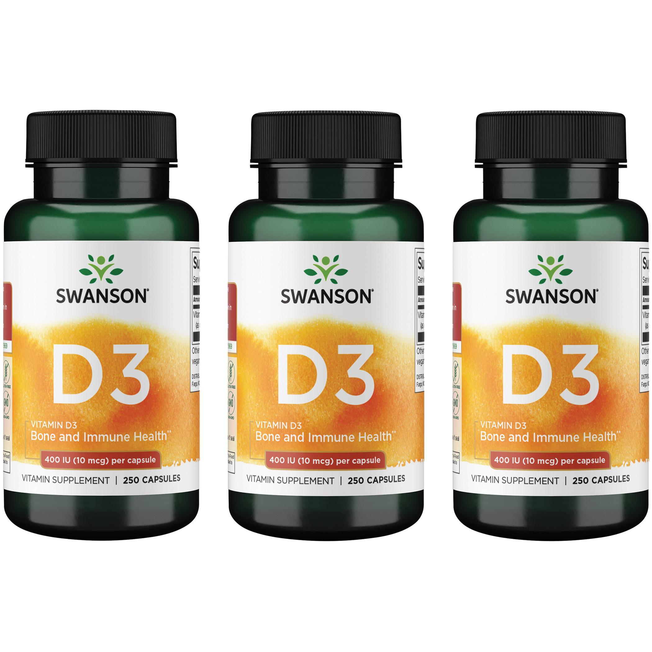 Swanson Vitamin D3 400 IU (10 mcg) 250 Capsules 3 Pack - Bone Health ...