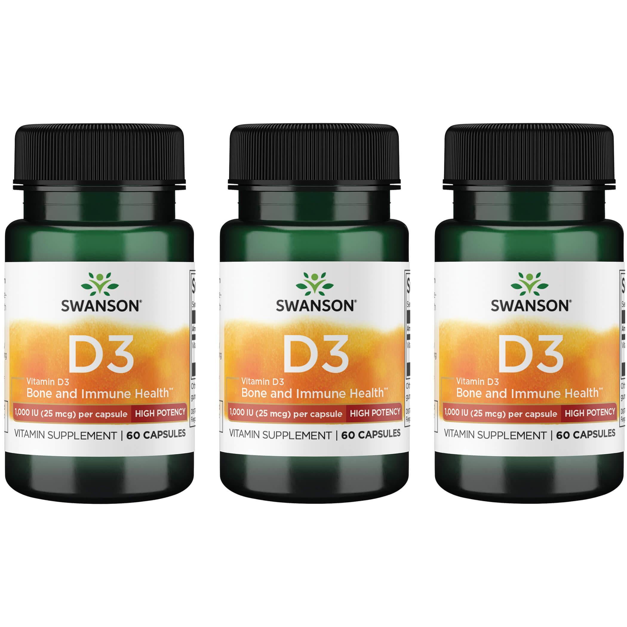 Swanson Vitamin D3 - High Potency 1,000 Iu (25 mcg) 60 Caps 3 Pack ...