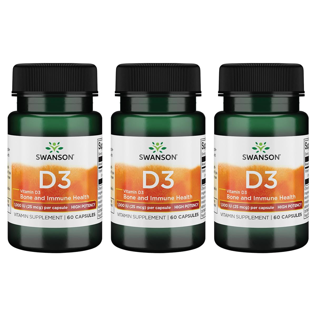 Swanson Vitamin D3 - High Potency 1,000 Iu (25 mcg) 60 Caps 3 Pack ...