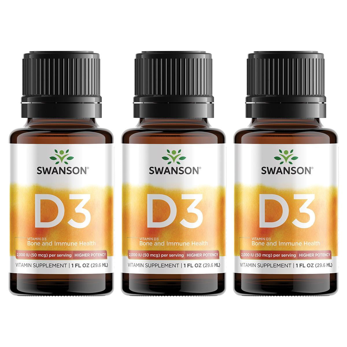 Swanson Vitamin D3 - Higher Potency 2,000 Iu (50 mcg) 1 fl oz Liq 3 ...
