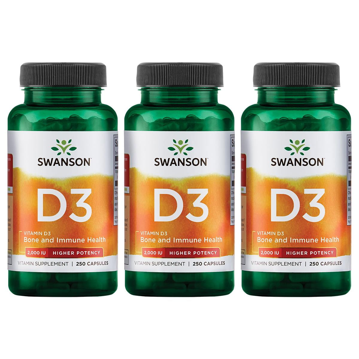 Swanson Vitamin D3 - Higher Potency 2,000 Iu (50 mcg) 250 Caps 3 Pack ...