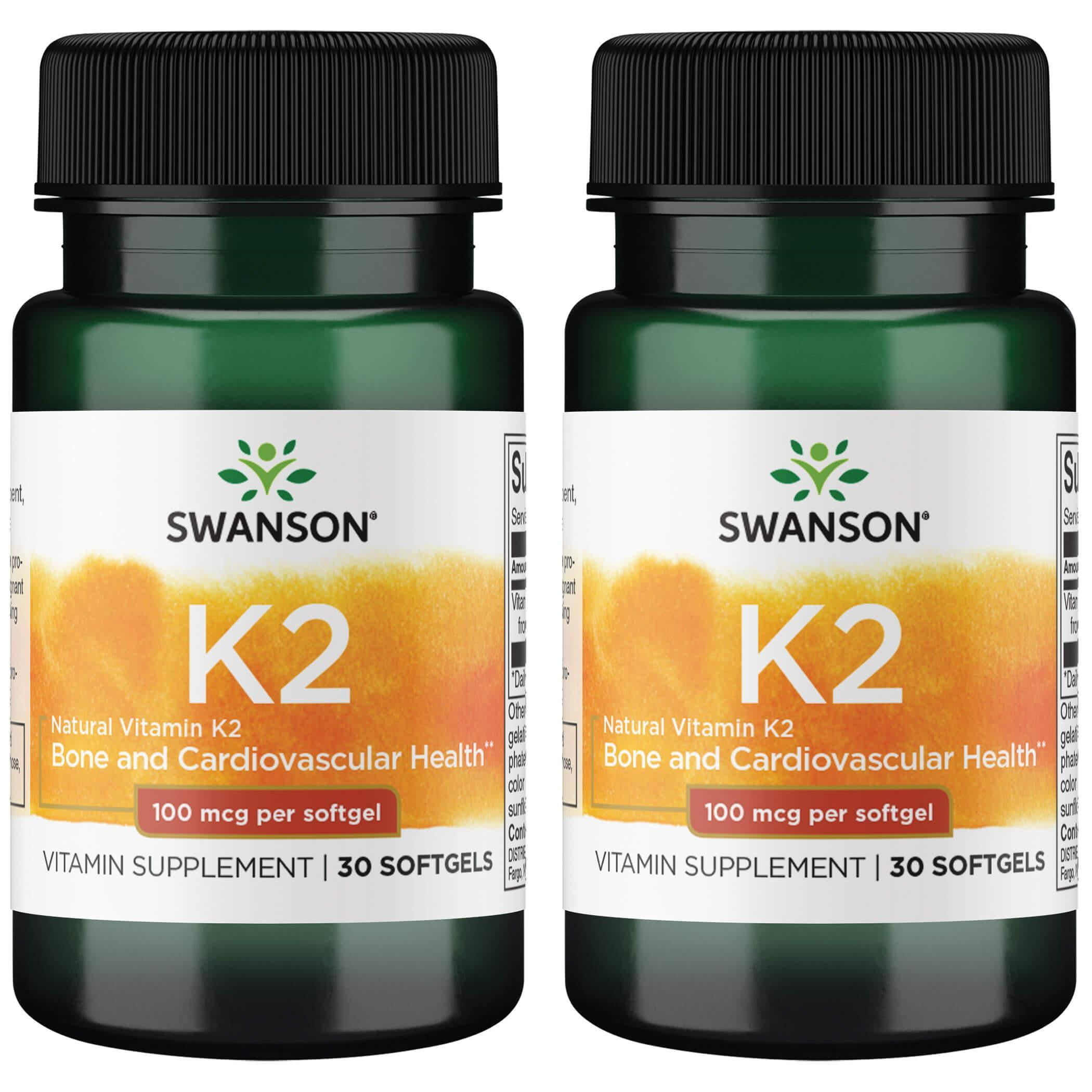 Swanson Double-Strength Vitamin K2 - 100 mcg, 30 Sgels, 2 Pack for Bone ...