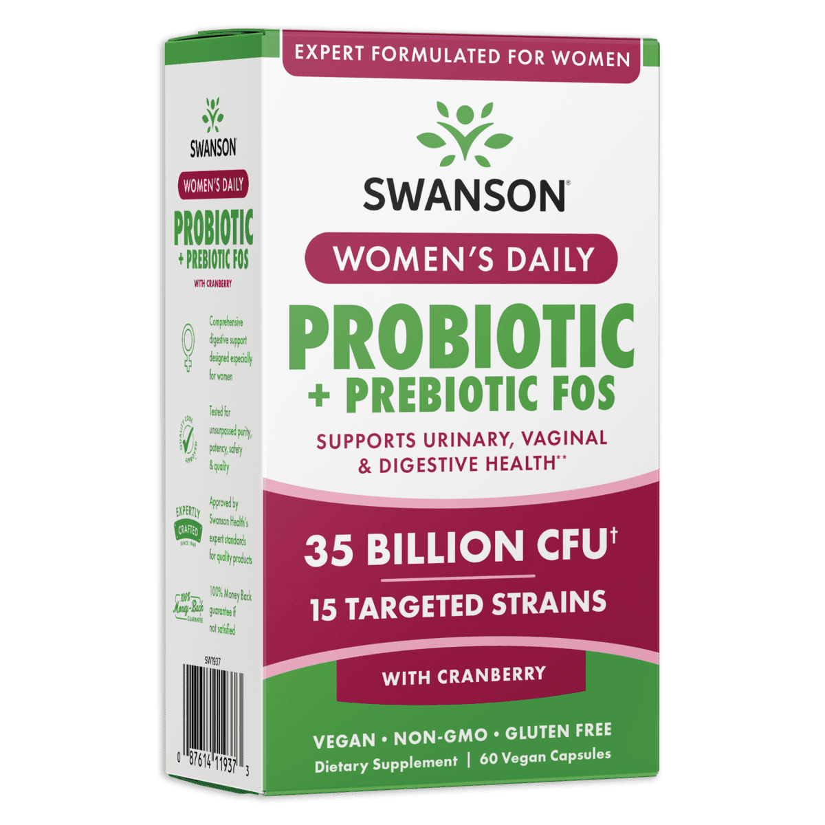 Swanson Women's Daily Probiotic + Prebiotic Fos 35 Billion Cfu 60 Vegan ...
