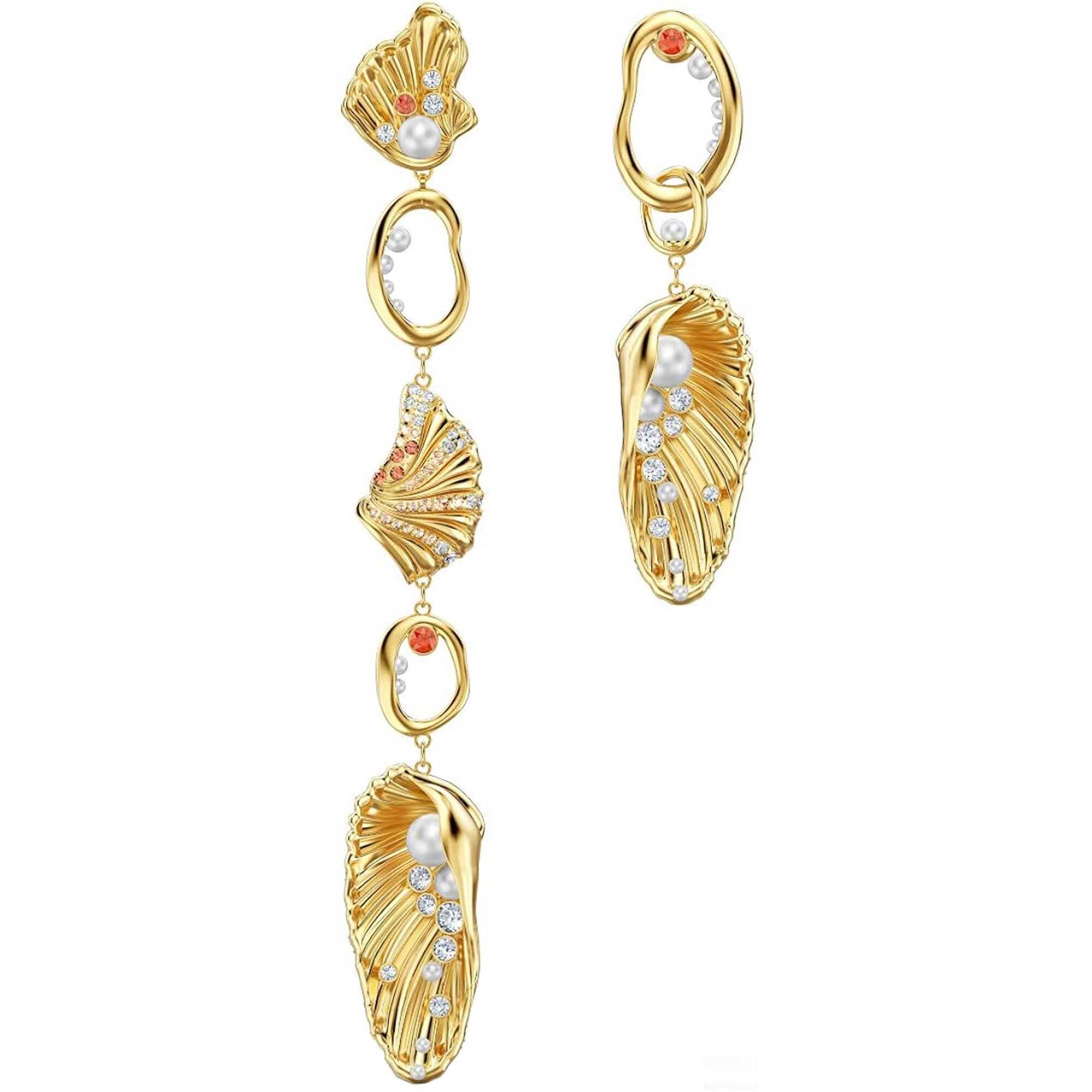 Swarovski 5520664 Women's Shell Angel Yellow Gold Plated Earrings ...