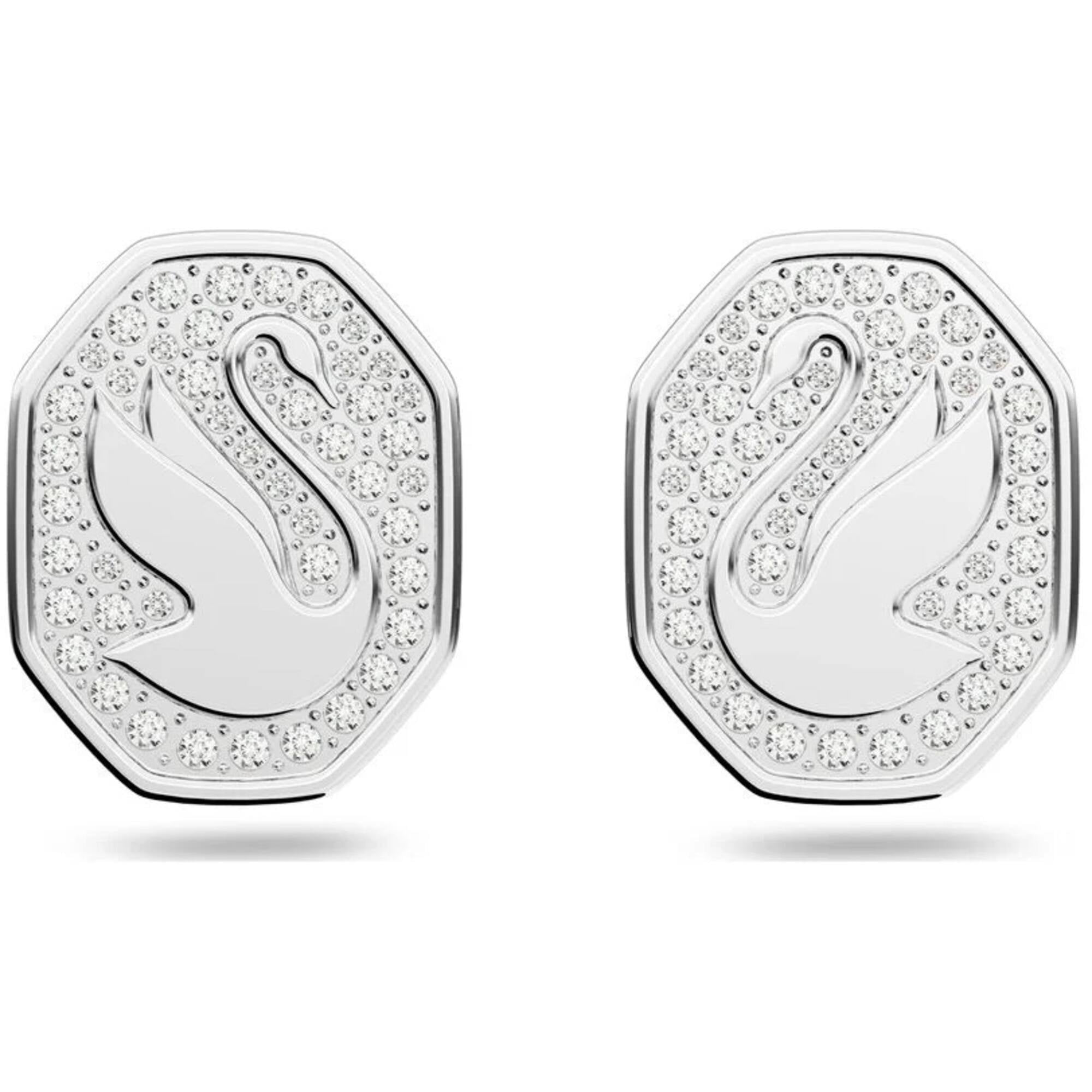 Swarovski 5621097 Women's Signum Swan Rhodium Plated Stud Earrings ...