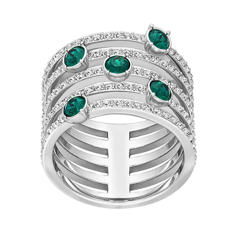 Swarovski Creativity Wide Rhodium Plated Green Clear Crystals Womens Ring Size 8 58 5184556 Walmart