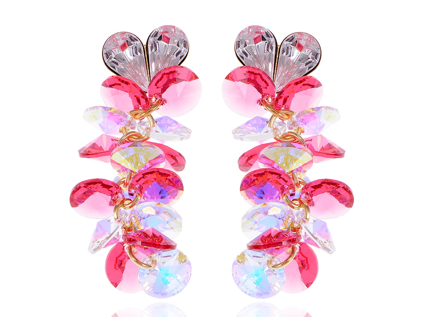 Swarovski Crystal Element Gold Tone Rose Pink Colored Heart Cluster ...