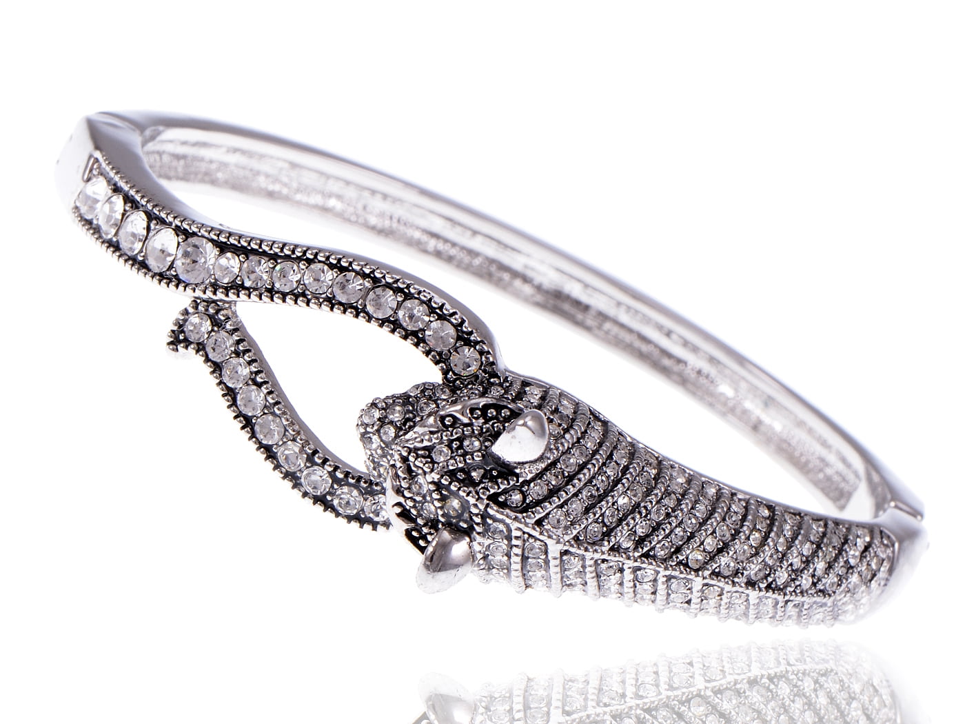Swarovski Crystal Elements Encrusted Fierce Jaguar Head Fashion Bangle ...