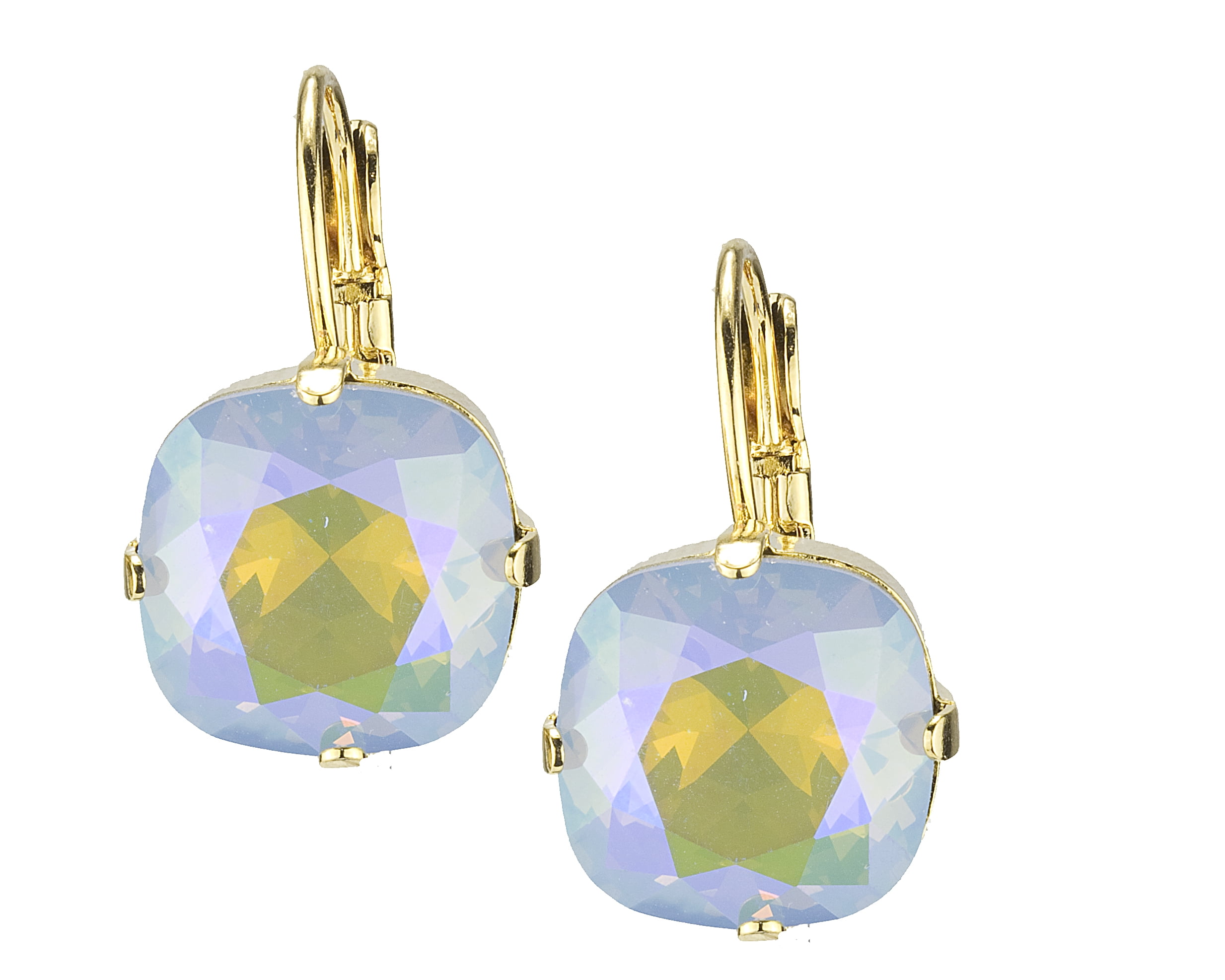 Swarovski Element Leverback Earrings Air Blue Opal Glacier Blue Blue Green Opal Pastel Nickel ...