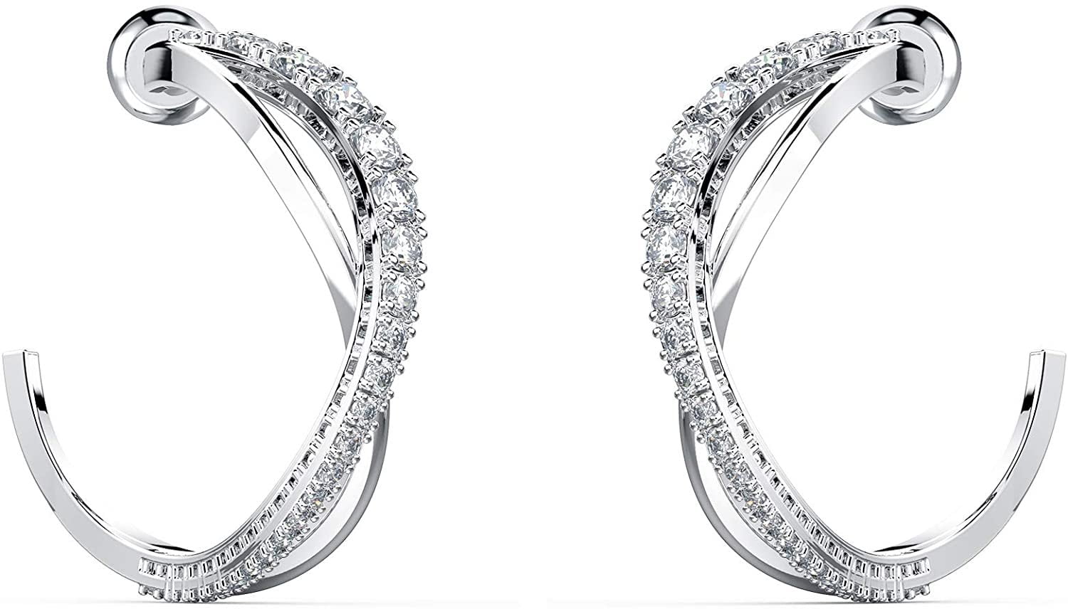 SWAROVSKI Women's Twist Hoop Pierced Earrings, White Crystal, Rhodium ...