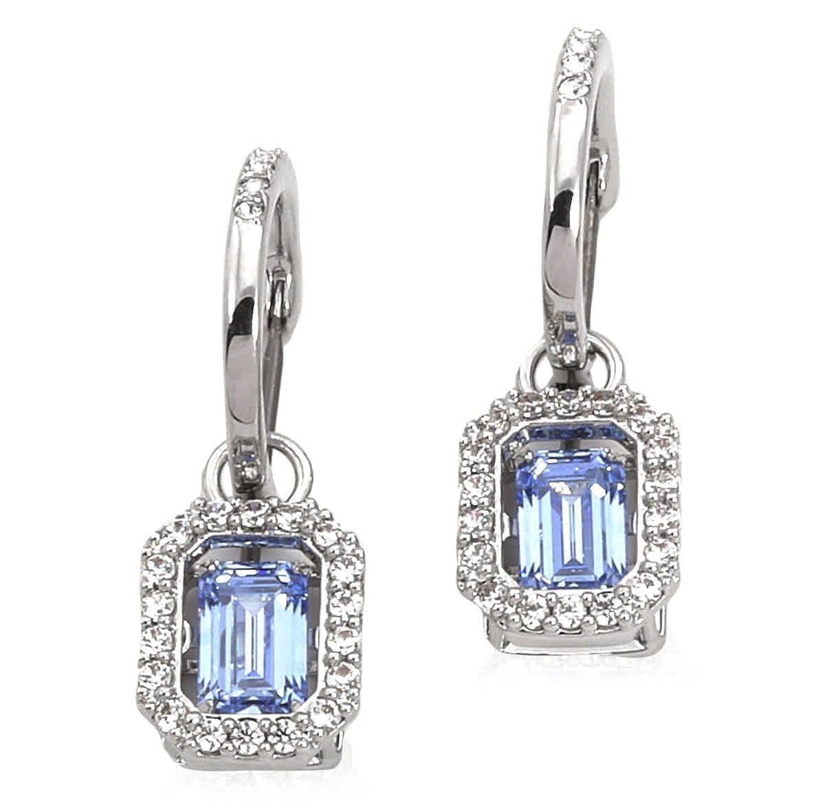 Swarovski Millenia Blue Rhodium Plated Octagon Cut Drop Earrings ...