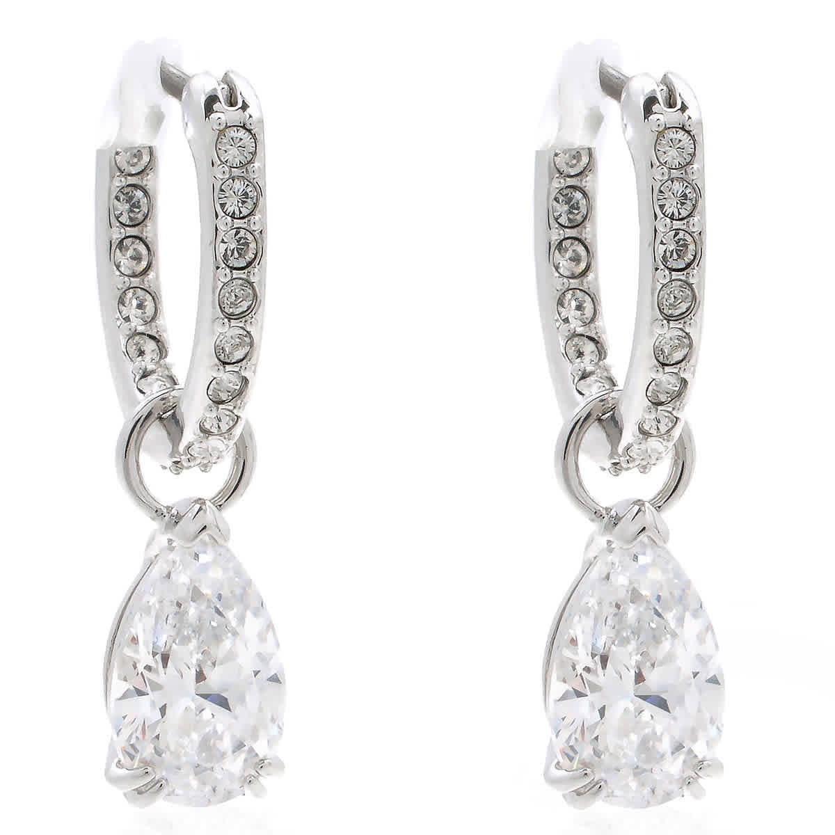 Swarovski Millenia White Rhodium Plated Pear Cut Hoop Earrings ...