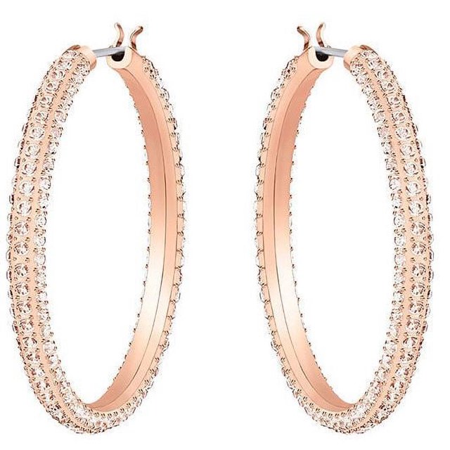 Swarovski STONE HOOP PIERCED EARRINGS, PINK, ROSE GOLD PLATING 5383938 ...