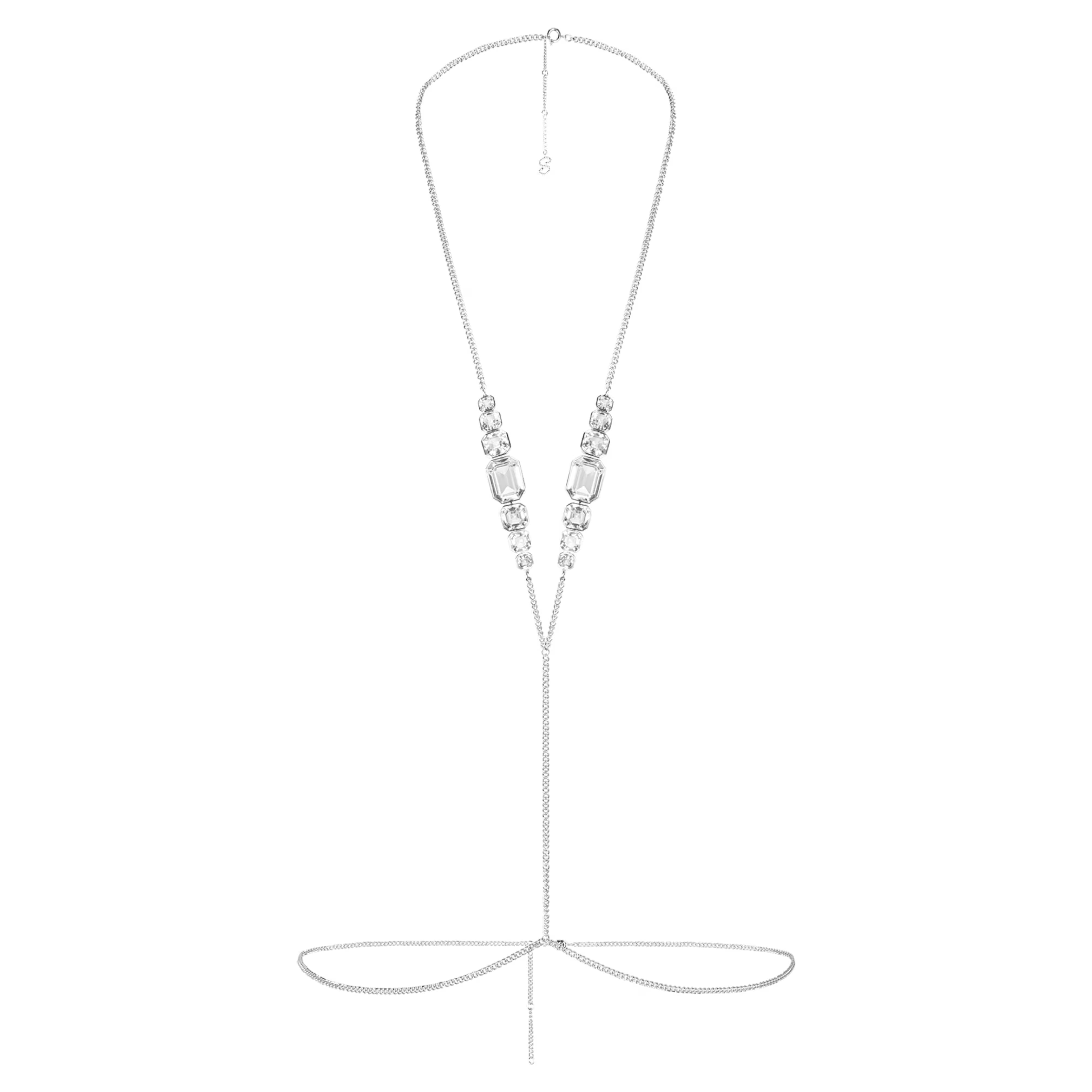 Swarovski x SKIMS body chain Mixed cuts, V-shape, White, Stainless ...