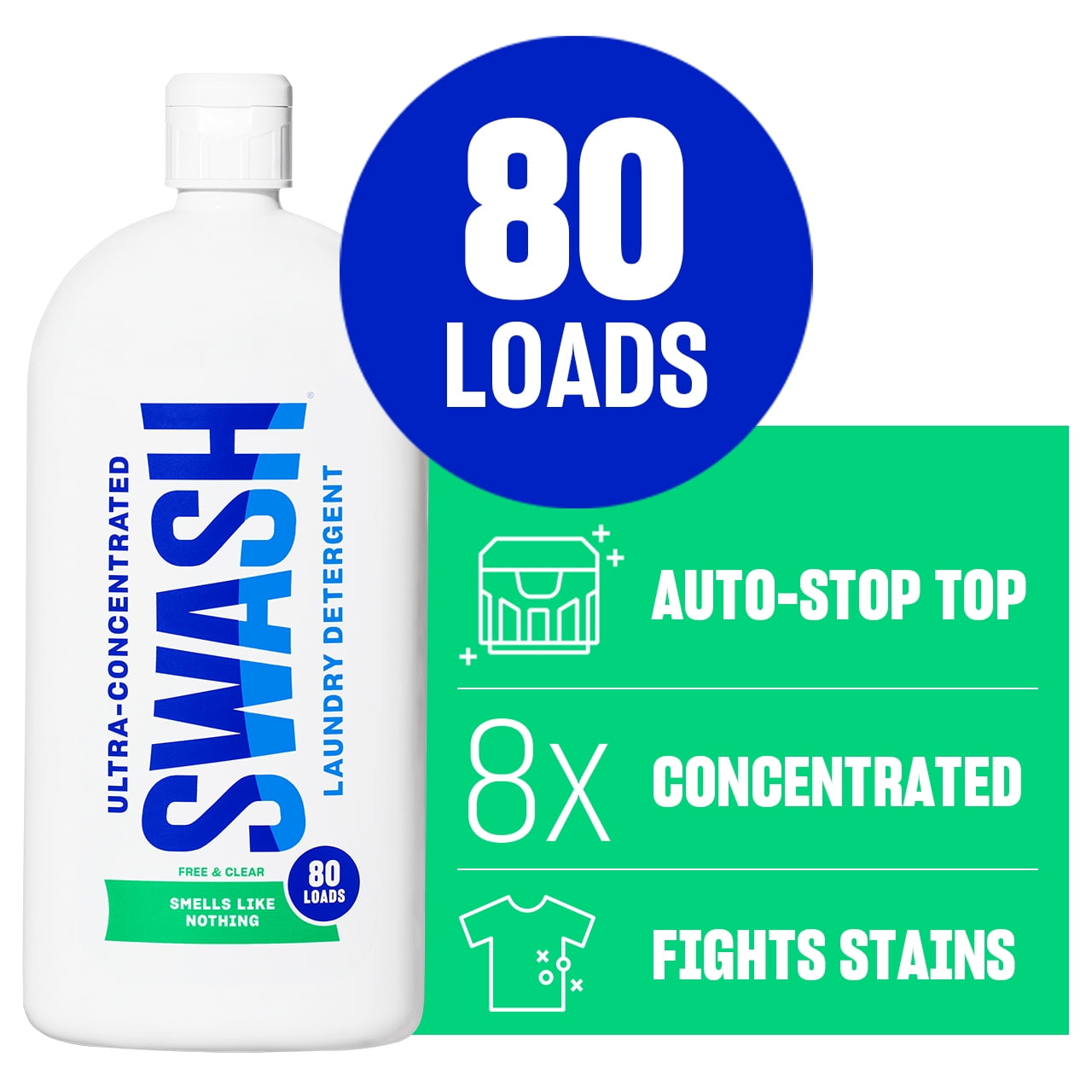 Swash Laundry Detergent, Scentless, Ultra-Concentrated, 80 Loads, for ...