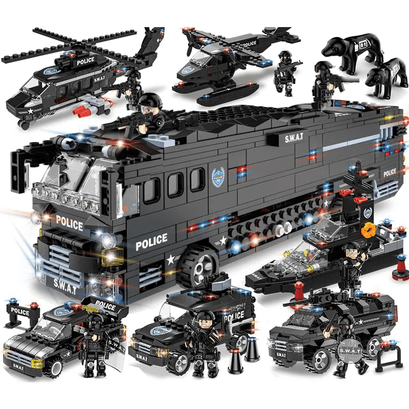 Swat Team Set Mobile Combat Bus Police car Army Model Building Block ...